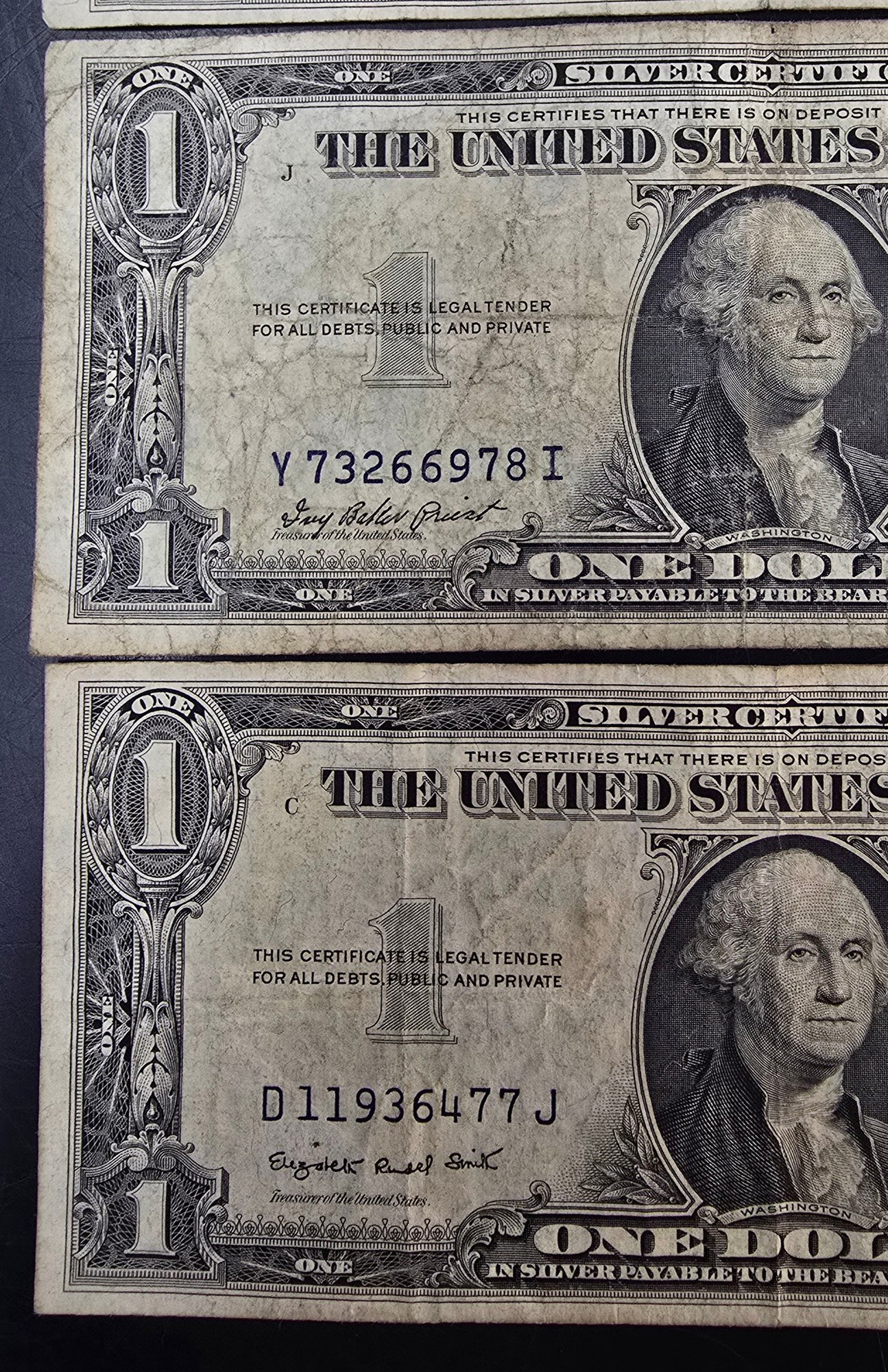 Four 1935 Circulated Silver Series 1 Dollar Bills 1935 D, E, F & G ...