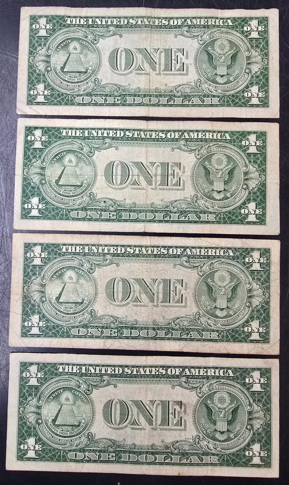 Four 1935 Circulated Silver Series 1 Dollar Bills 1935 D, E, F & G ...