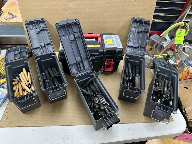 Lot Of Plastic Tools Boxes With Forks, Knives One Box With Gloves ...