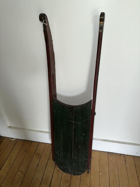 Child's Sled Painted Green & Red, Worn With Scratches Throughout ...