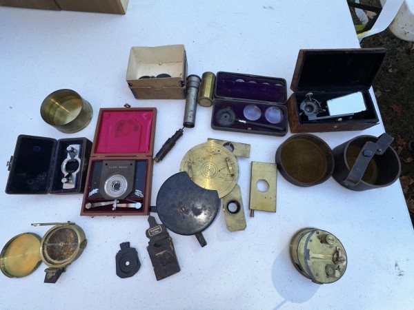 Lot Of Misc. Instruments, Brass Items, Lenses Compass, Optical Items #10248 | Auctionninja.com