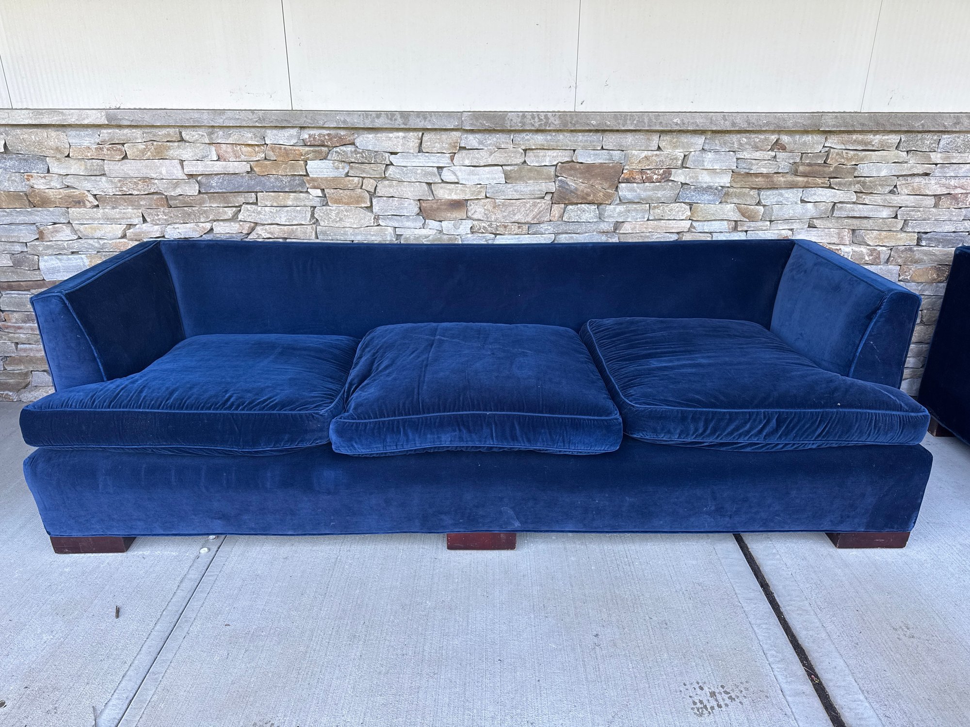Navy Velvet Thomas O' Brien Sofa 2 Of 2 #7888 | Auctionninja.com