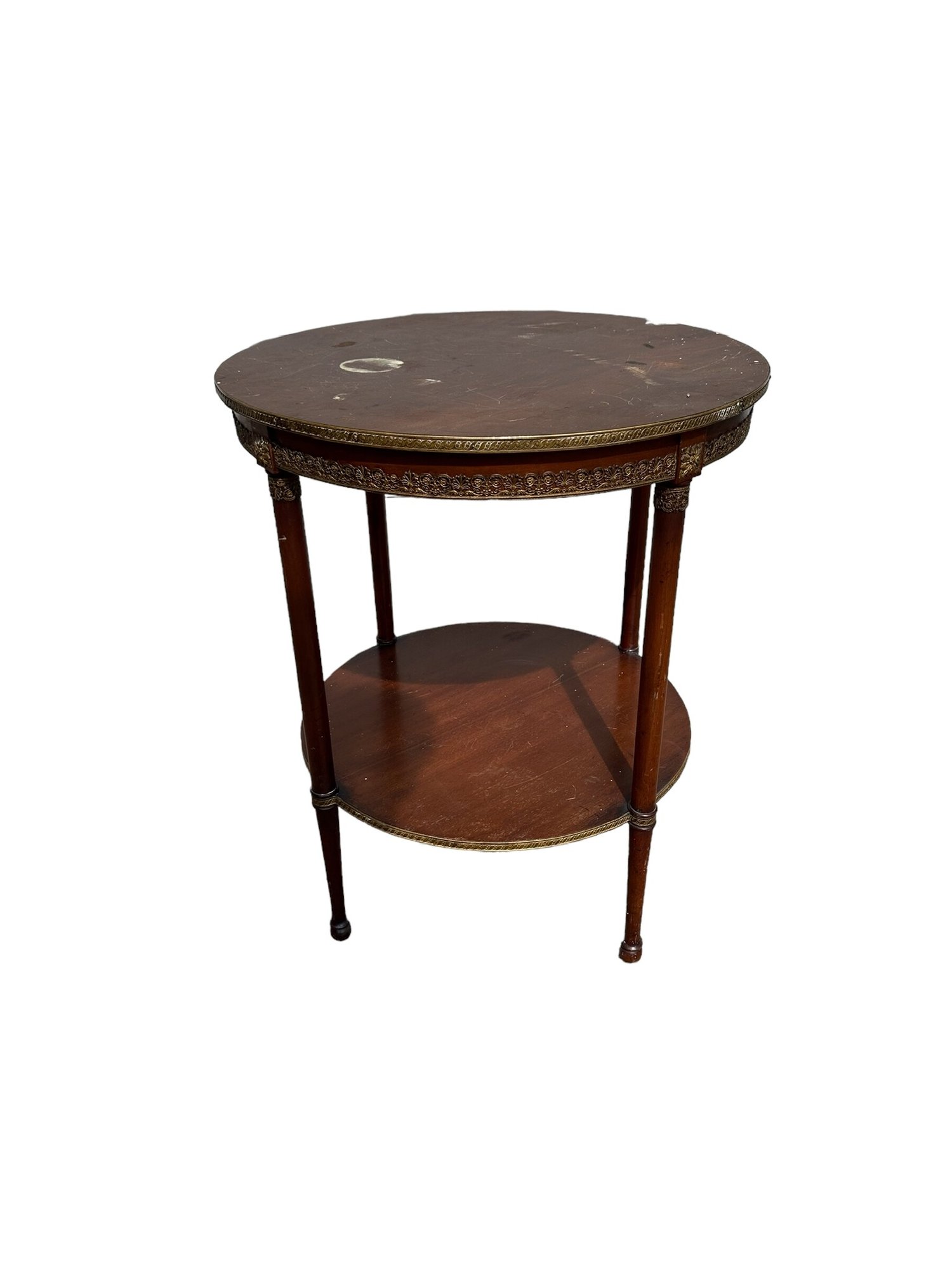 Antique Solid Wood Round Two Level Table #16949 | Auctionninja.com