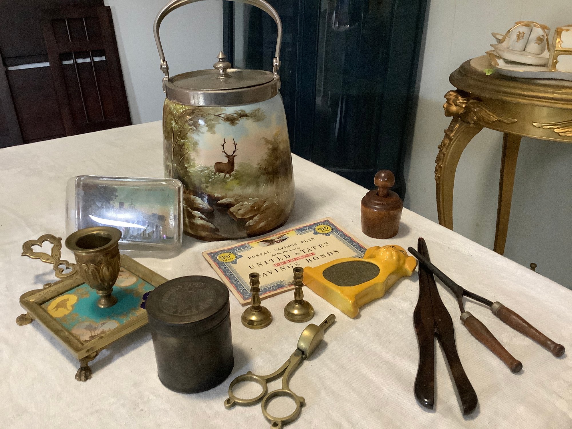 Tobacco Jar, Chamber Stick, Mustache Curler, Bras Candle Snuffer ...