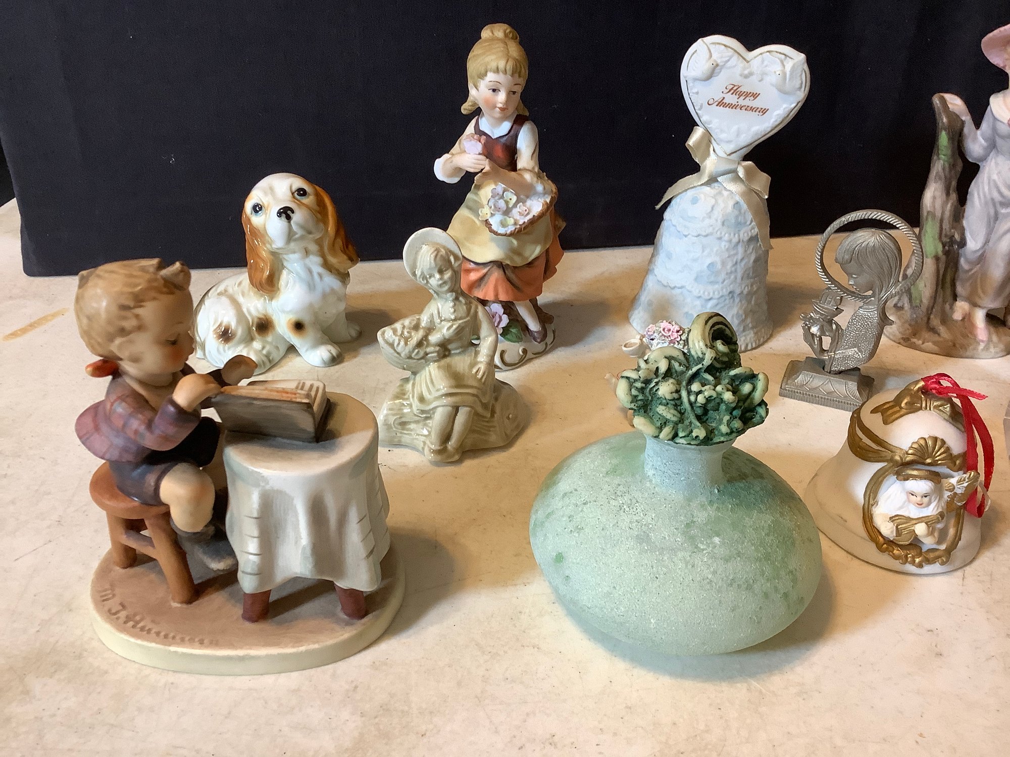 Generous Shelf Lot With Hummel & Twin Towers Etched Glass, GORHAM ...