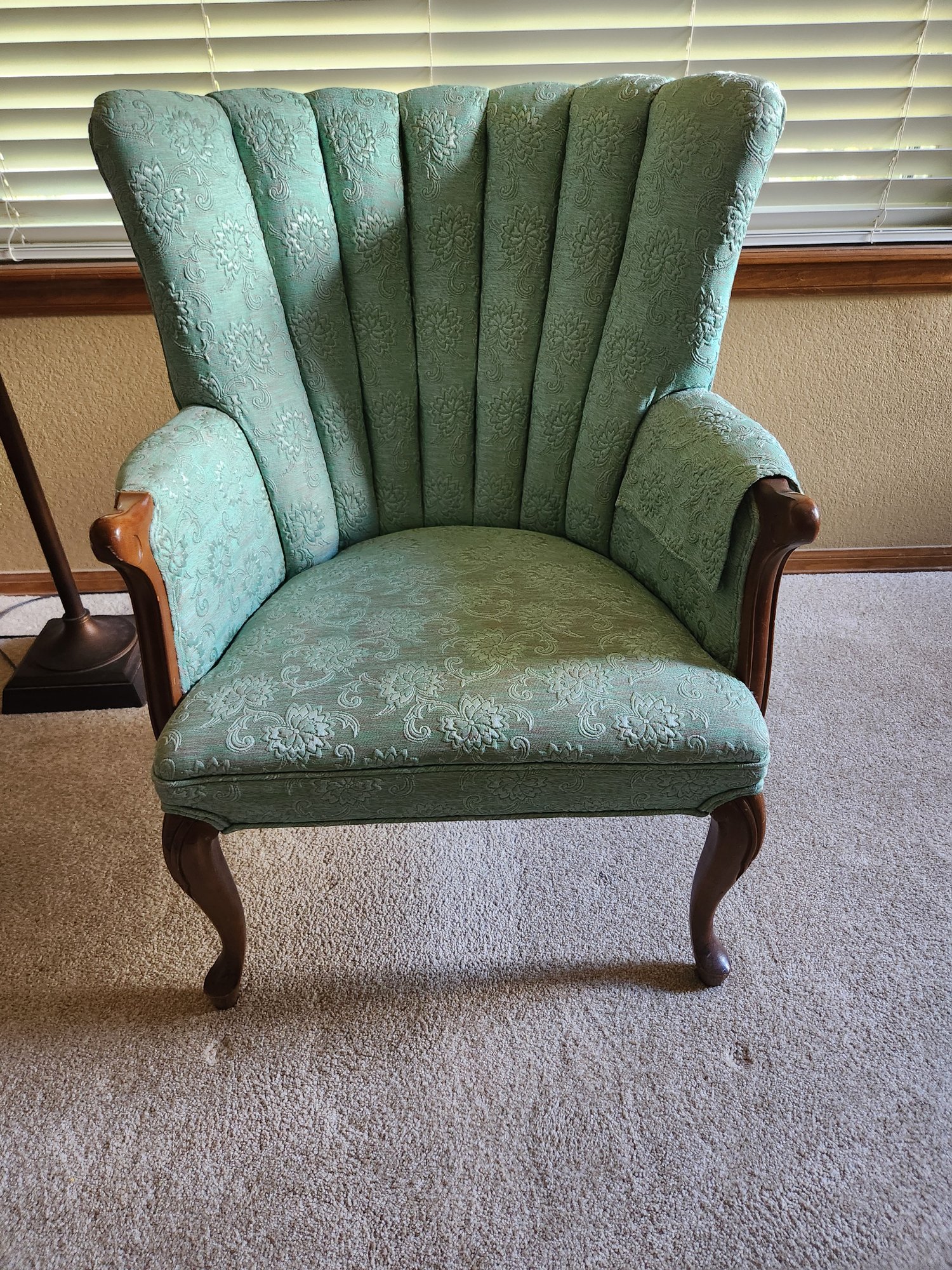 Beautiful Brocade Green Wing Back Accent Chair, Carved Arms & Legs ...