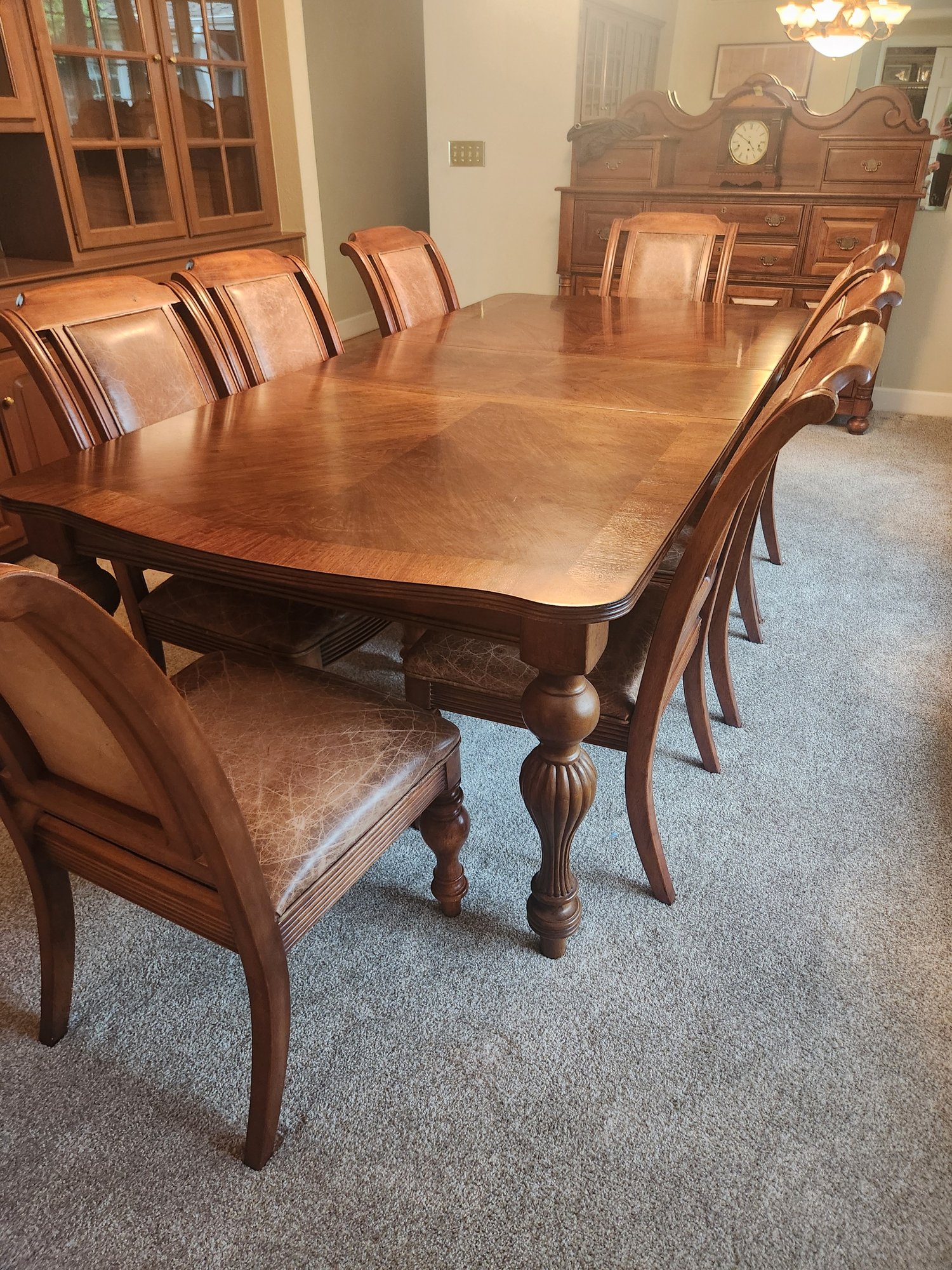 Stately Dining Room Table With 10 Chairs, Leather Seats - 2 Captain's ...