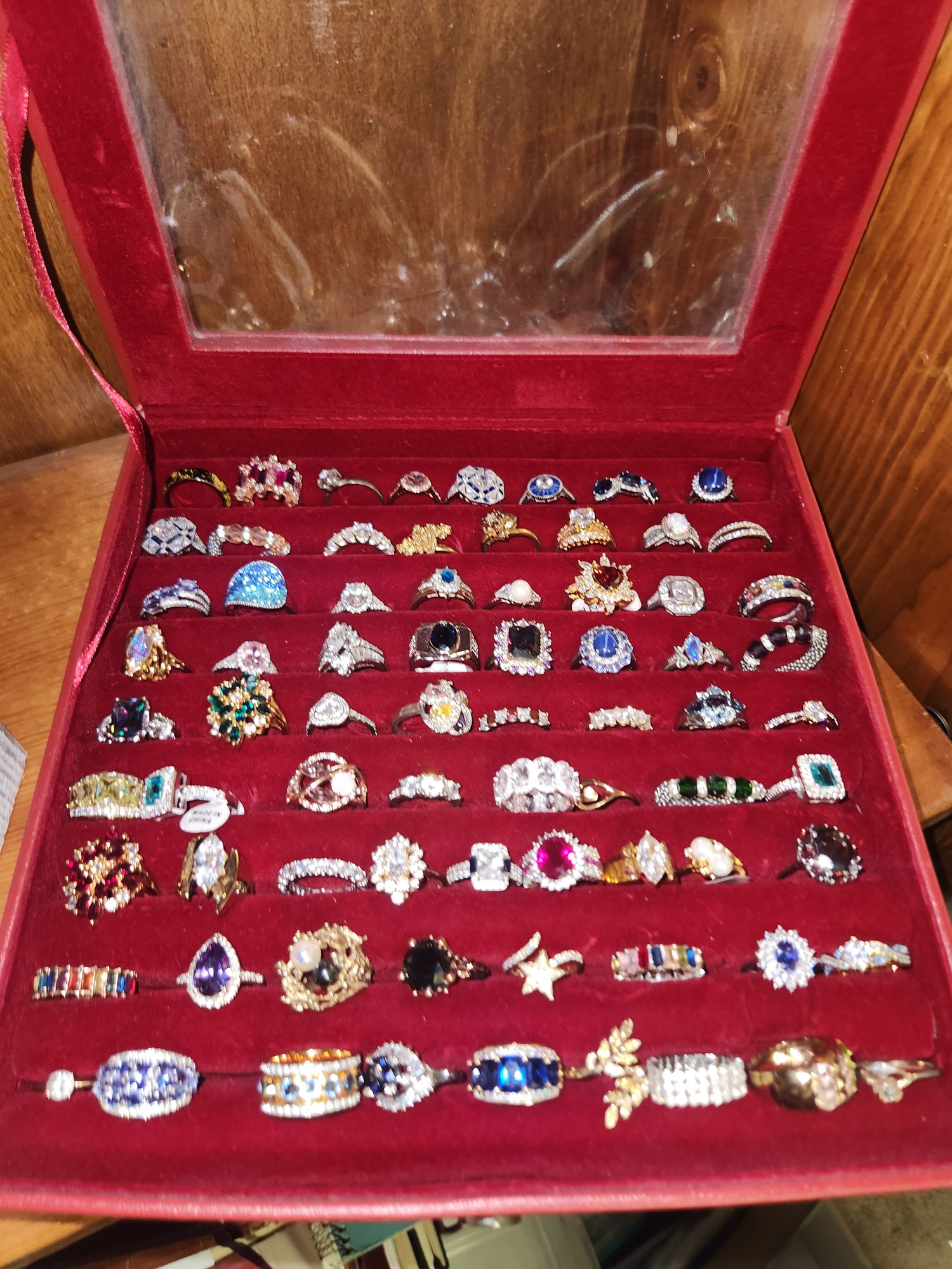 74 Costume Jewelry Bling Rings, Size 7, Some Still With Tags, Red Case ...
