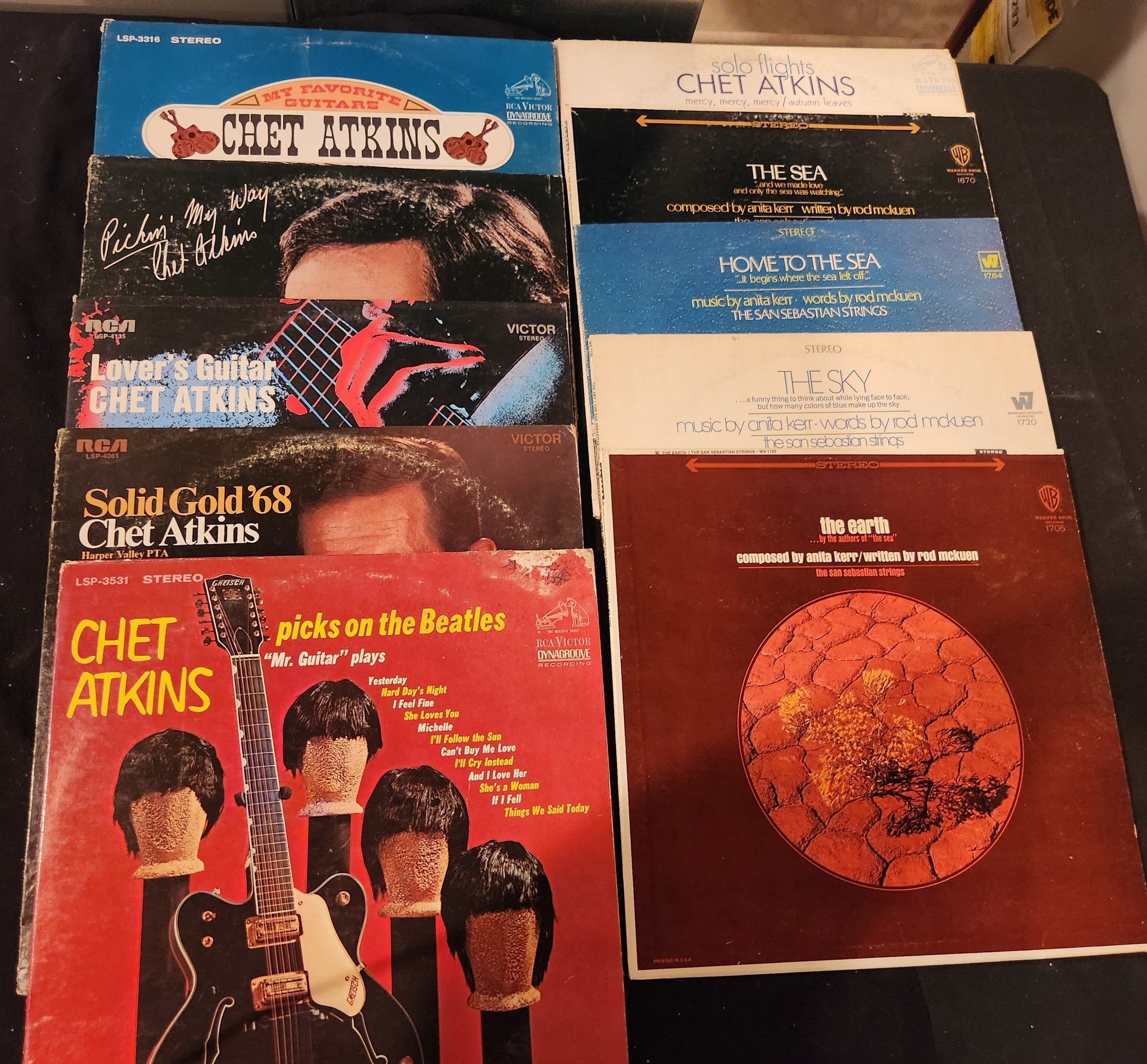 10 Vinyl Albums Records Mixed Genres: Atkins, Musical, Folk, Guitar ...