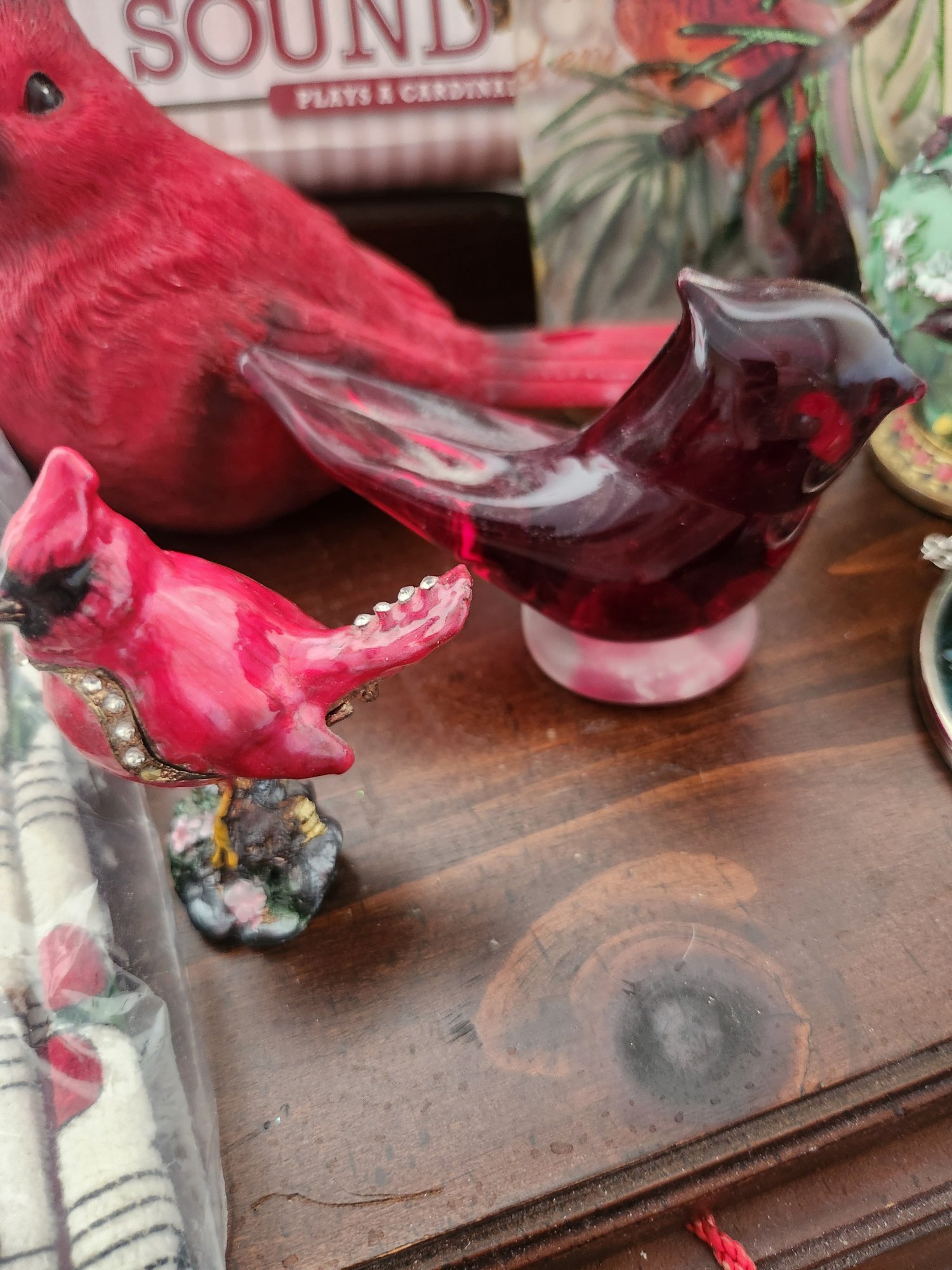 Cardinal Red Bird Collection Theme. Clock Plate, Bejeweled Trinket Box ...