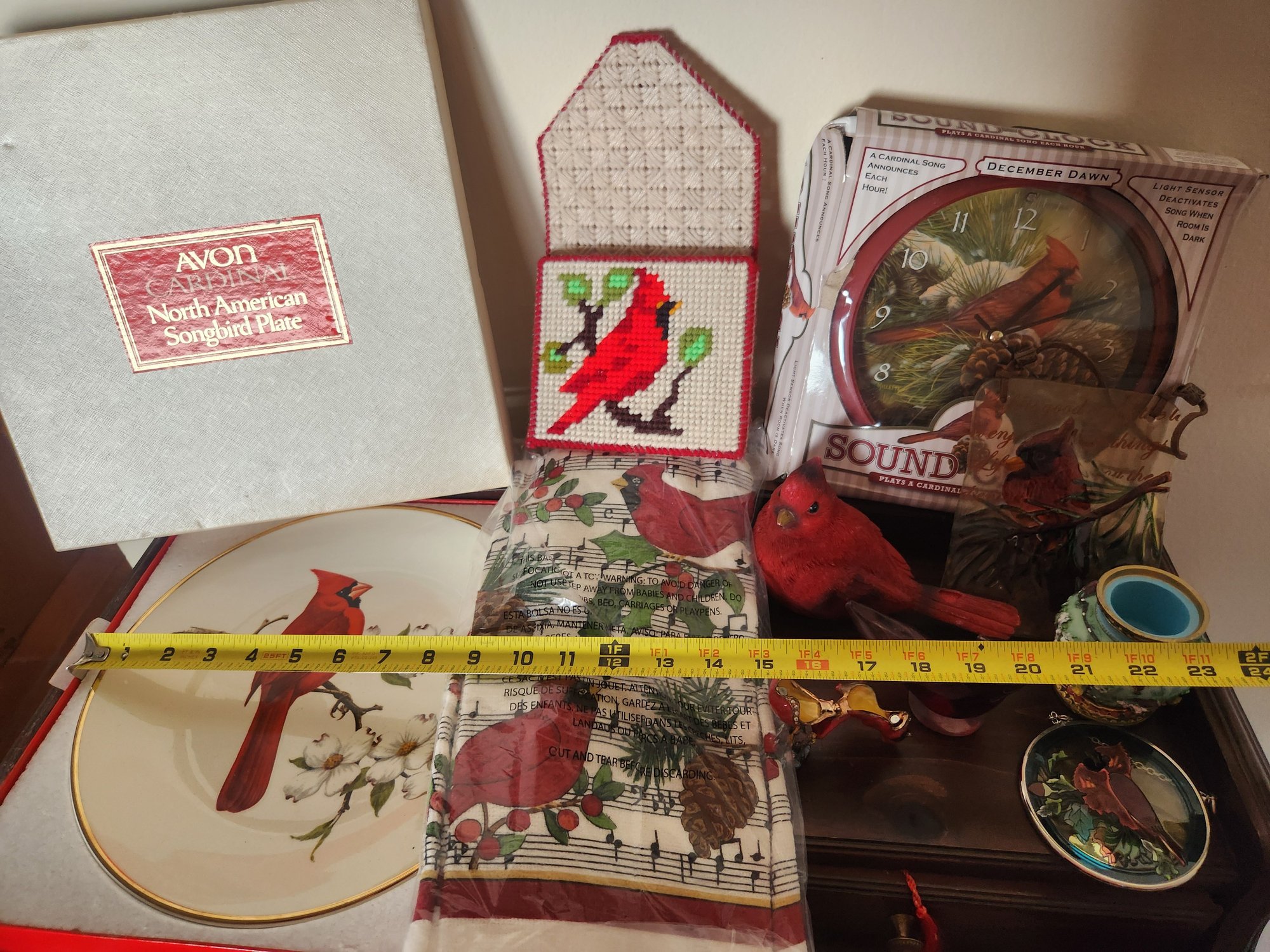 Cardinal Red Bird Collection Theme. Clock Plate, Bejeweled Trinket Box ...