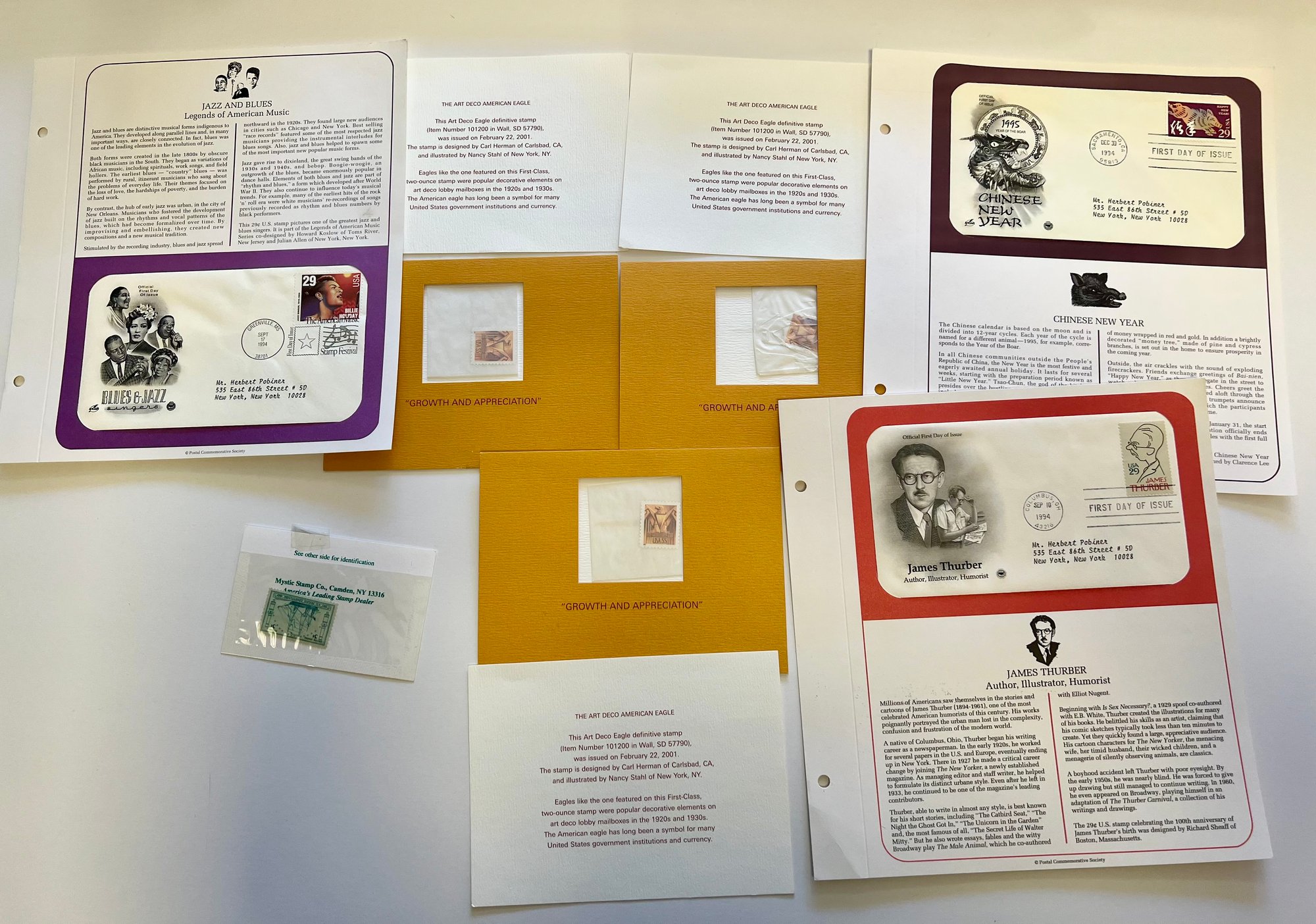 Stamps: The Art Deco American Eagle, Blues & Jazz Singers James Thurber ...