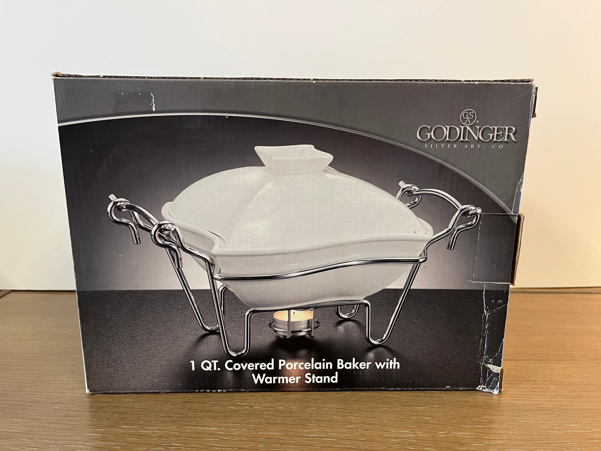 Godinger 1 Quart Covered Porcelain Baker With Warming Stand: Never ...