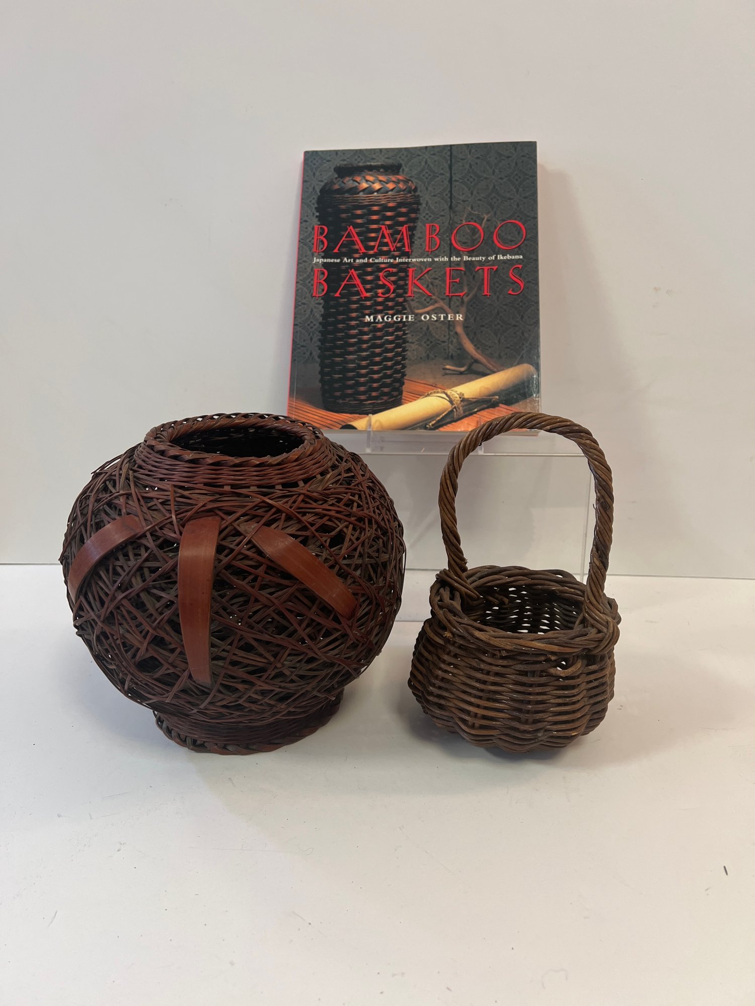 Japanese Ikebana Basket, Antique Woven Basket With Handle And Bamboo ...