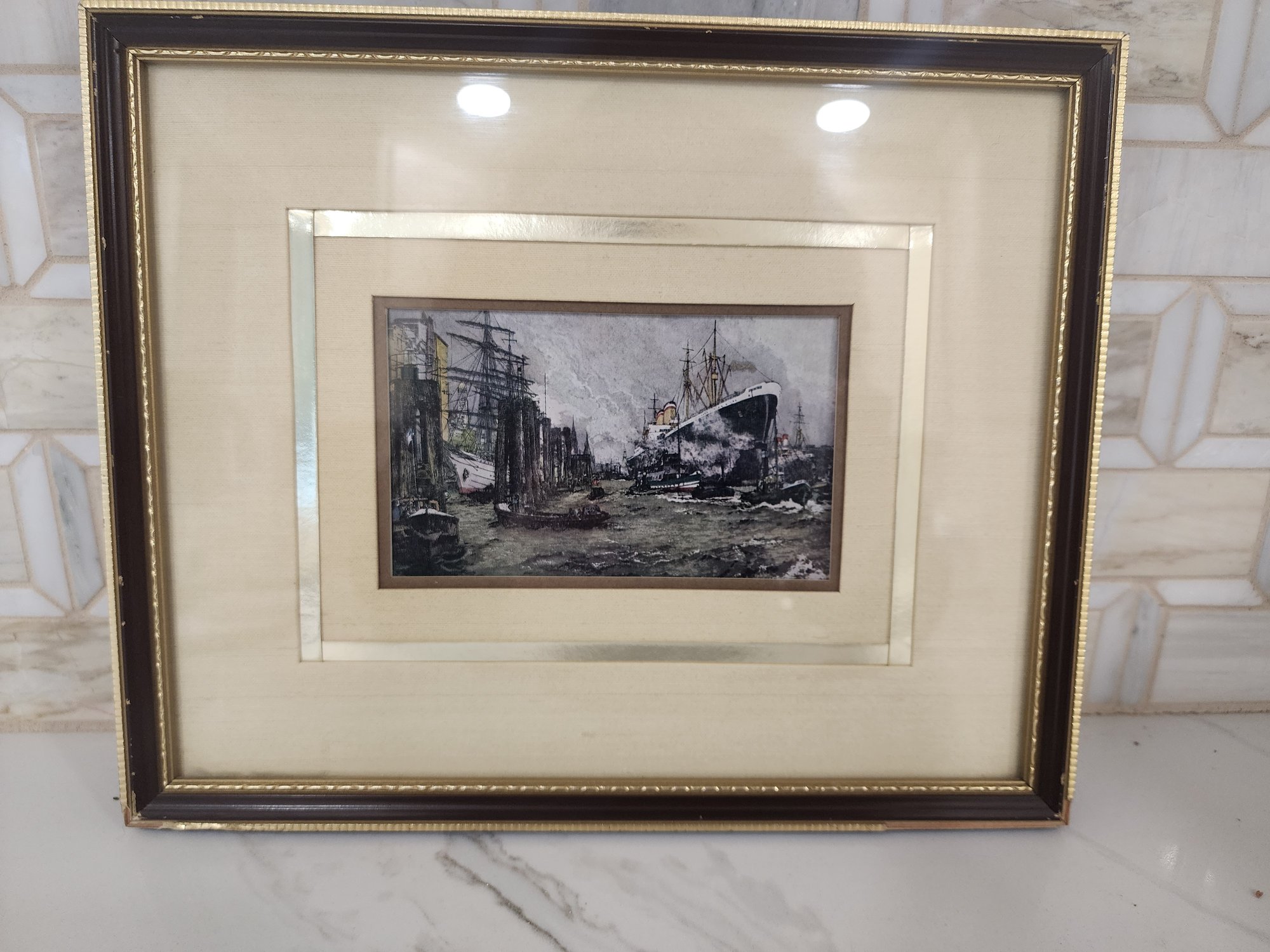 MID CENTURY MARITIME SHIPYARD SCENE PICTURE #3881 | Auctionninja.com