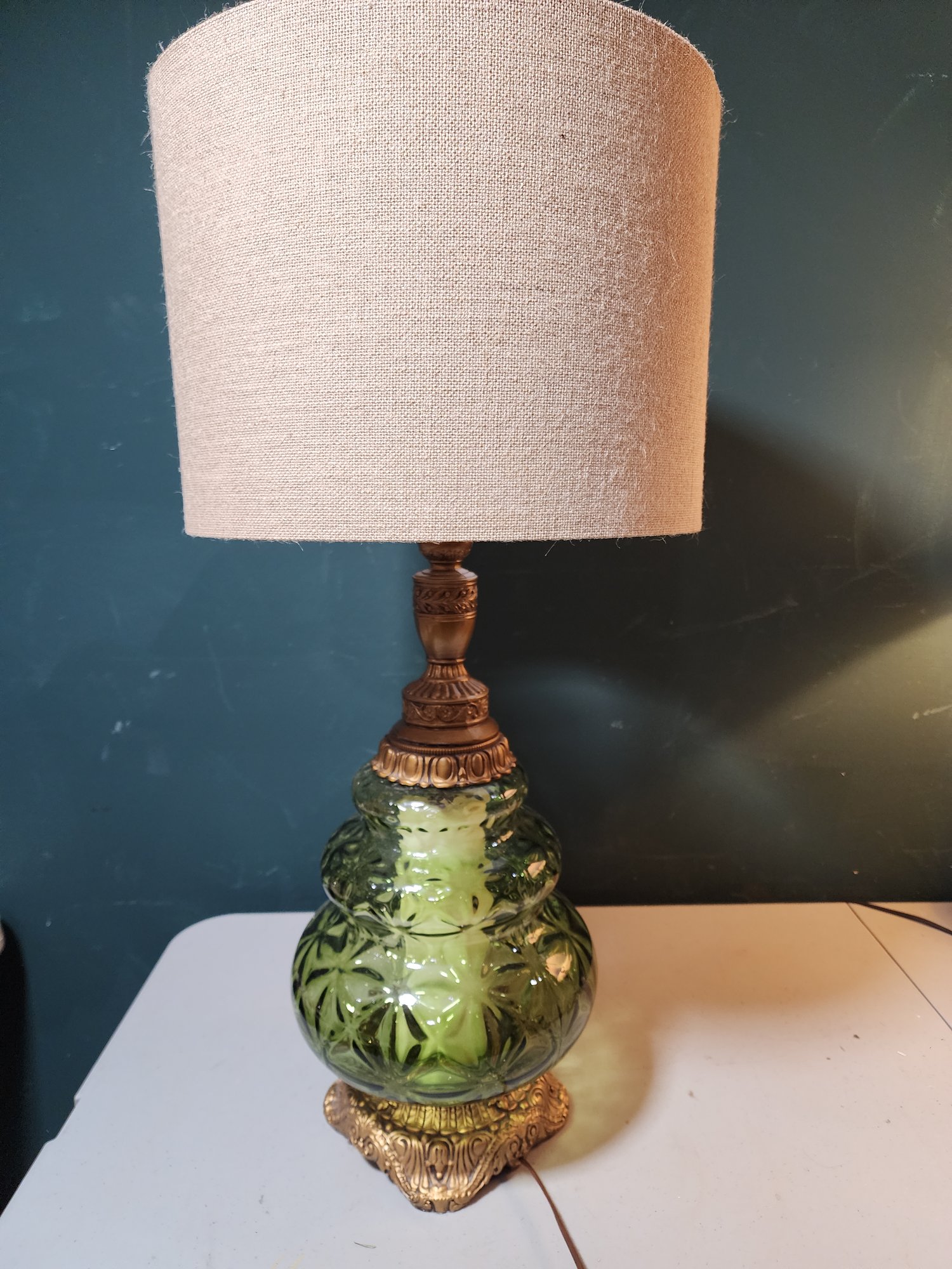 #130 ANTOTHER INCREDIBLE BOHO MCM GREEN GLASS LAMP. FIRST OF 2 #9838 ...