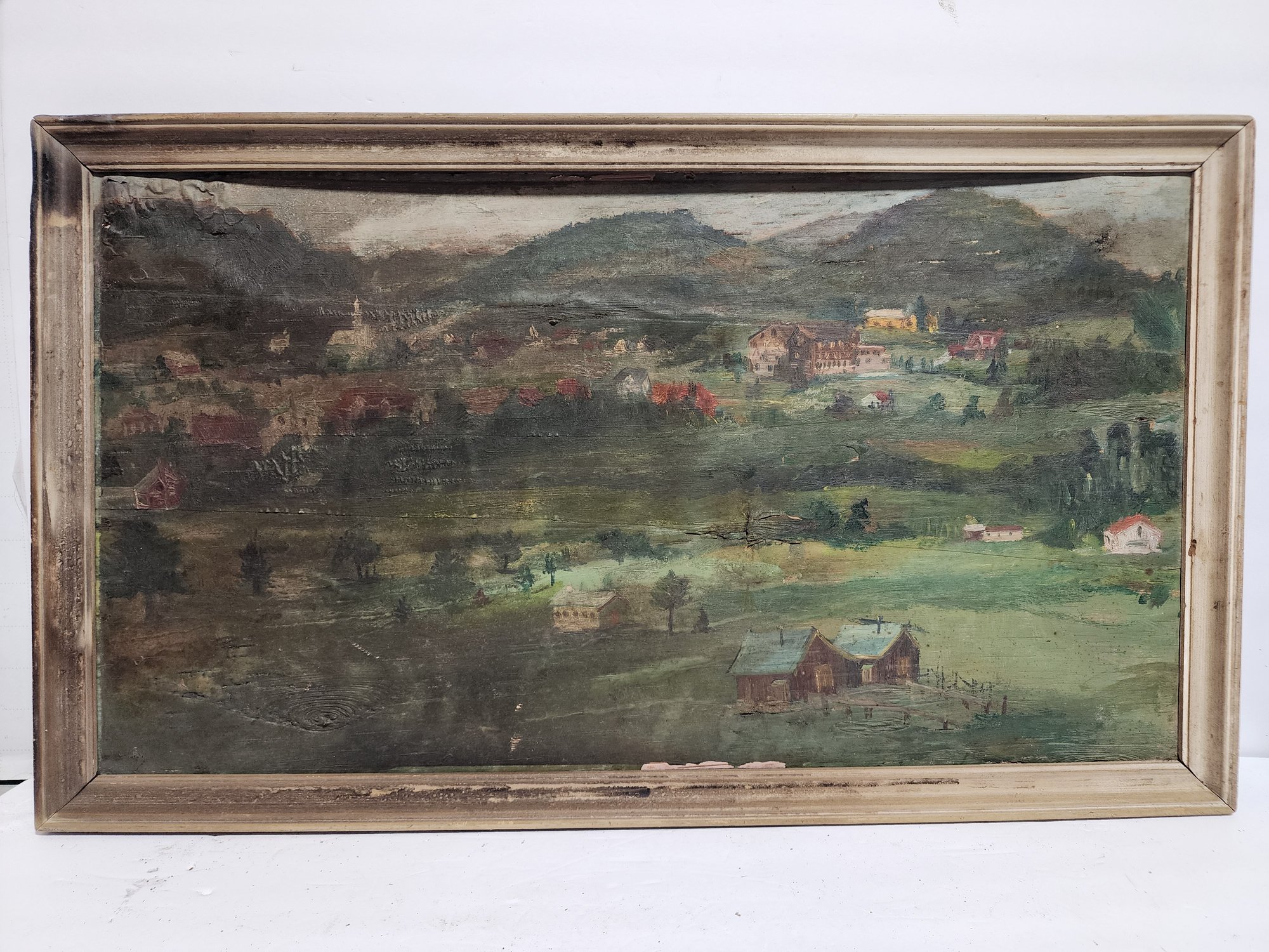 #10 OLD DARK AND GLOOMY PAINTING WITH DAMAGE. STILL PRETY COOL #14546 ...