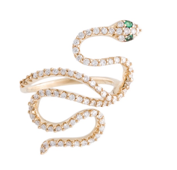 STUNNING 14K GOLD DIAMOND & EMERALD SNAKE RING #1829 | Auctionninja.com
