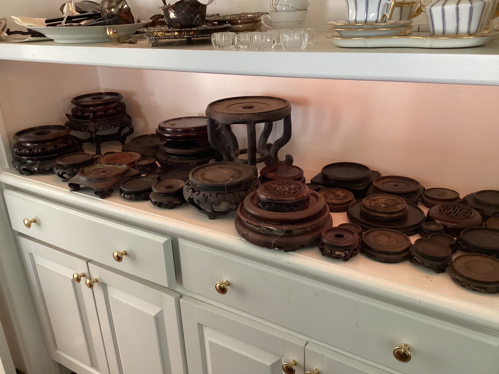 Large Group Of Chinese Carved Wood Stands And Lids #3484 | Auctionninja.com