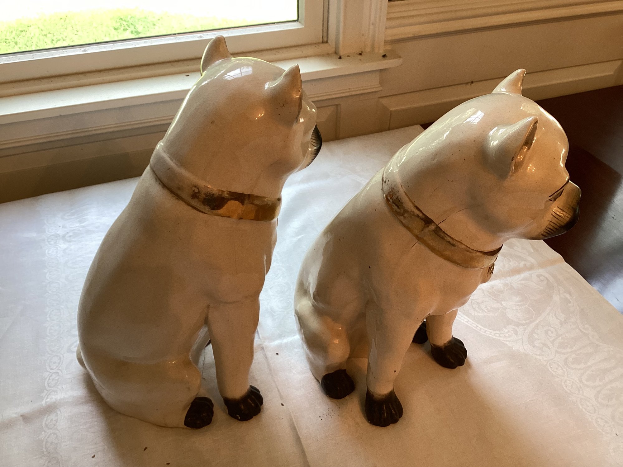 Pair Life Size Antique Ceramic Pug Dogs #3497 | Auctionninja.com