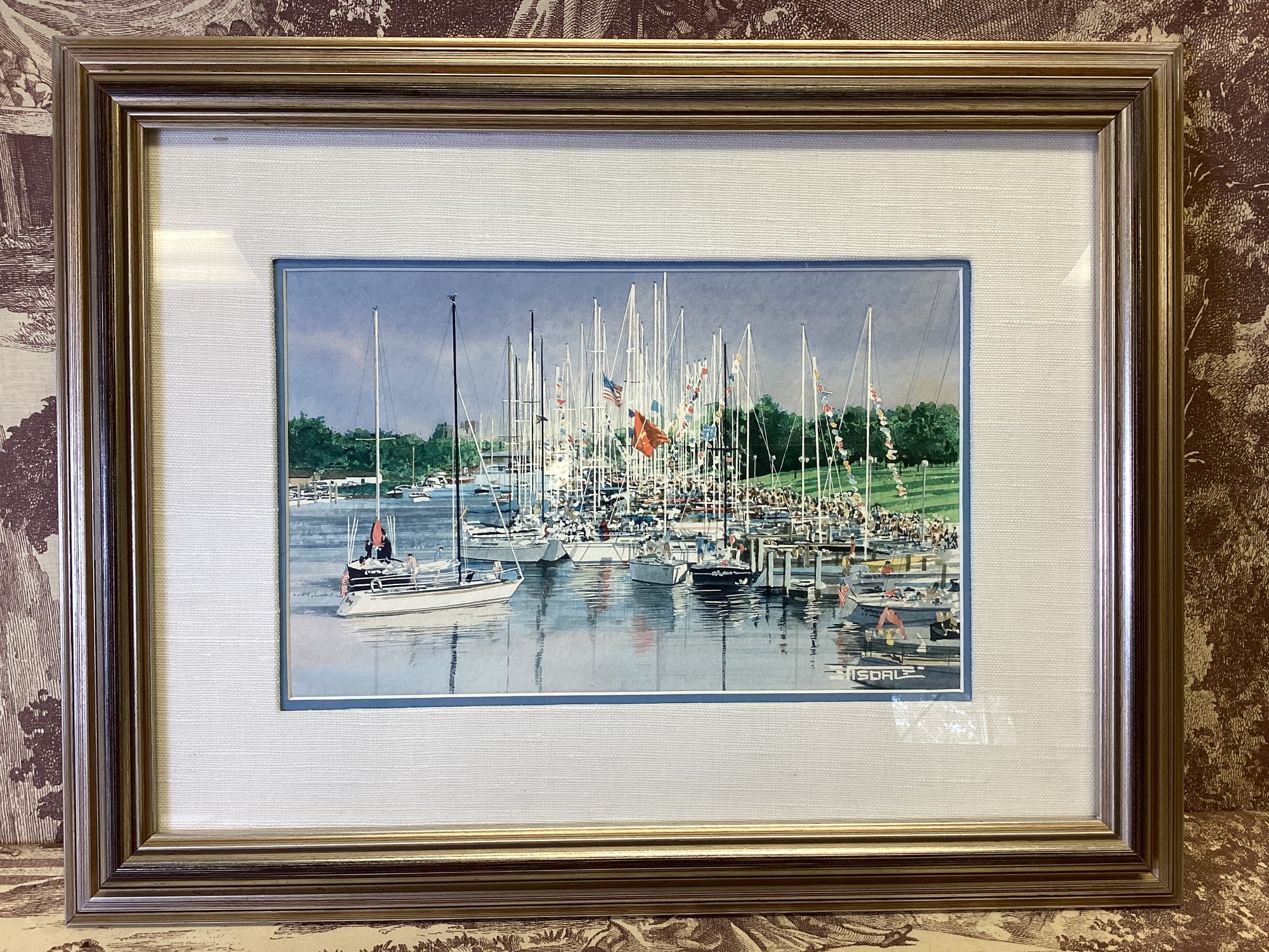 Watercolor Of A Marina Signed Indistinctly #4120 | Auctionninja.com