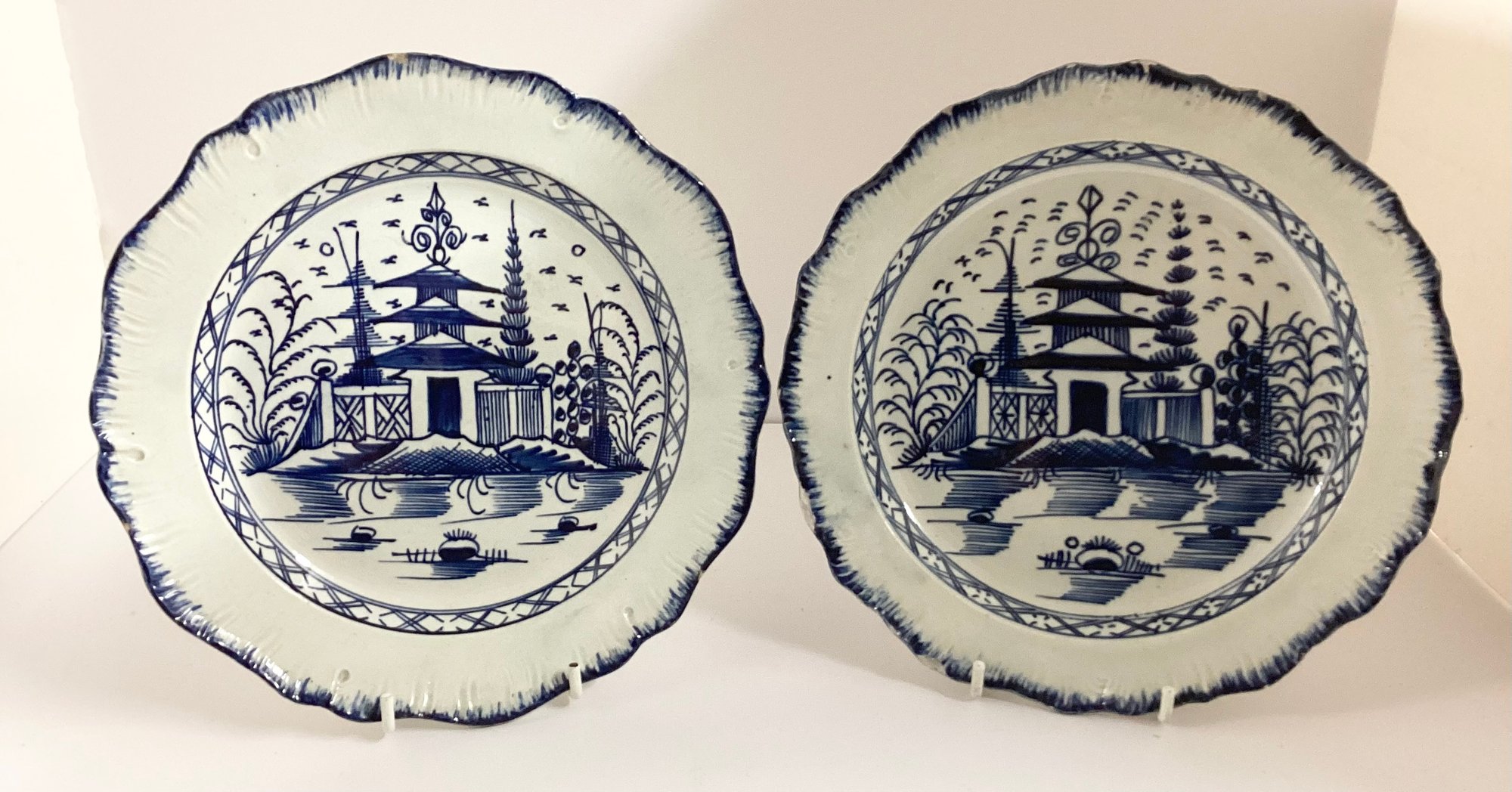 Two Feather Edge Leeds Pearlware Plates Asian Landscapes #4432 ...