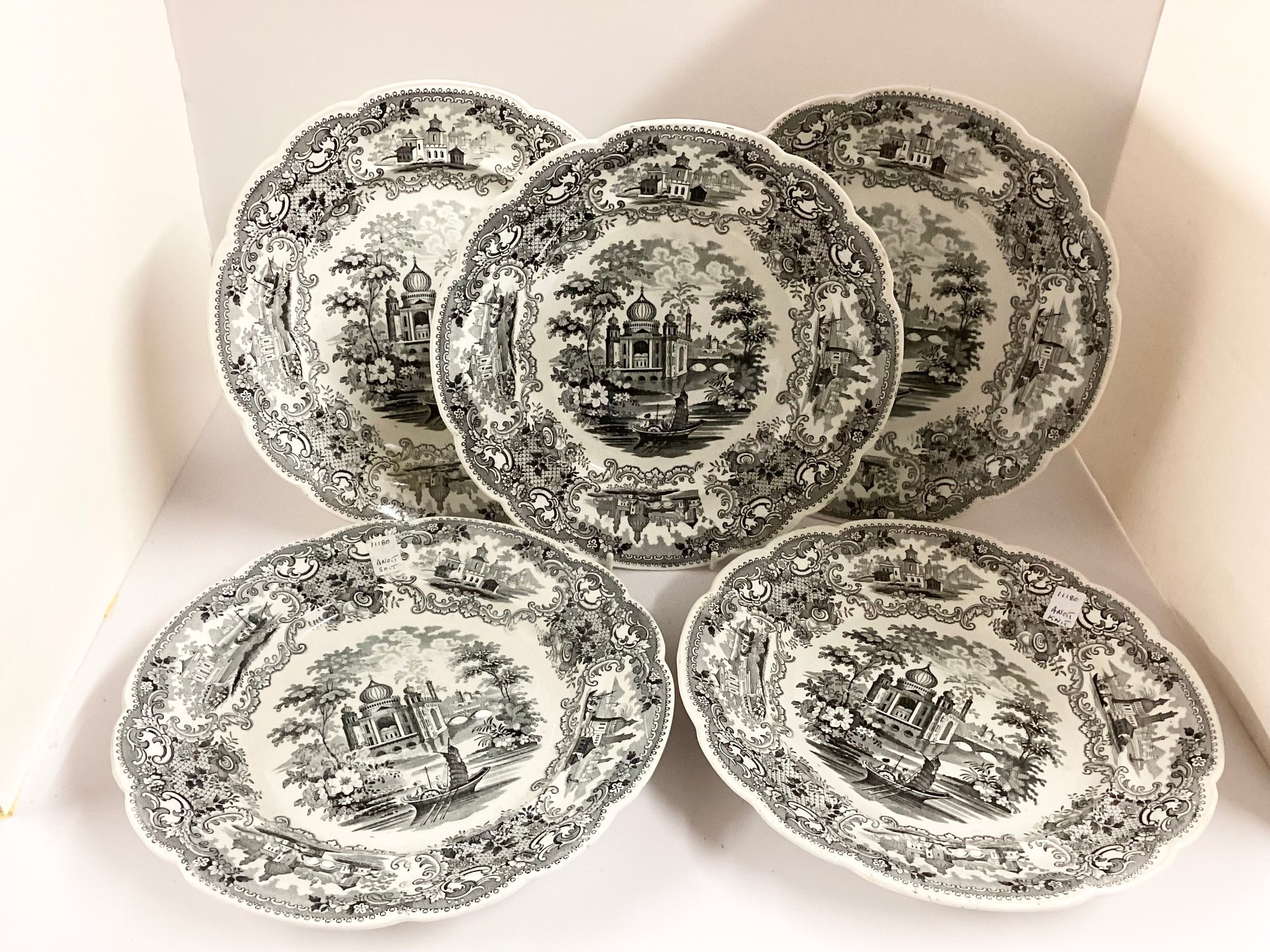 5 W Smith SELECT VIEWS Black Transferware Staffordshire Dinner Plates ...