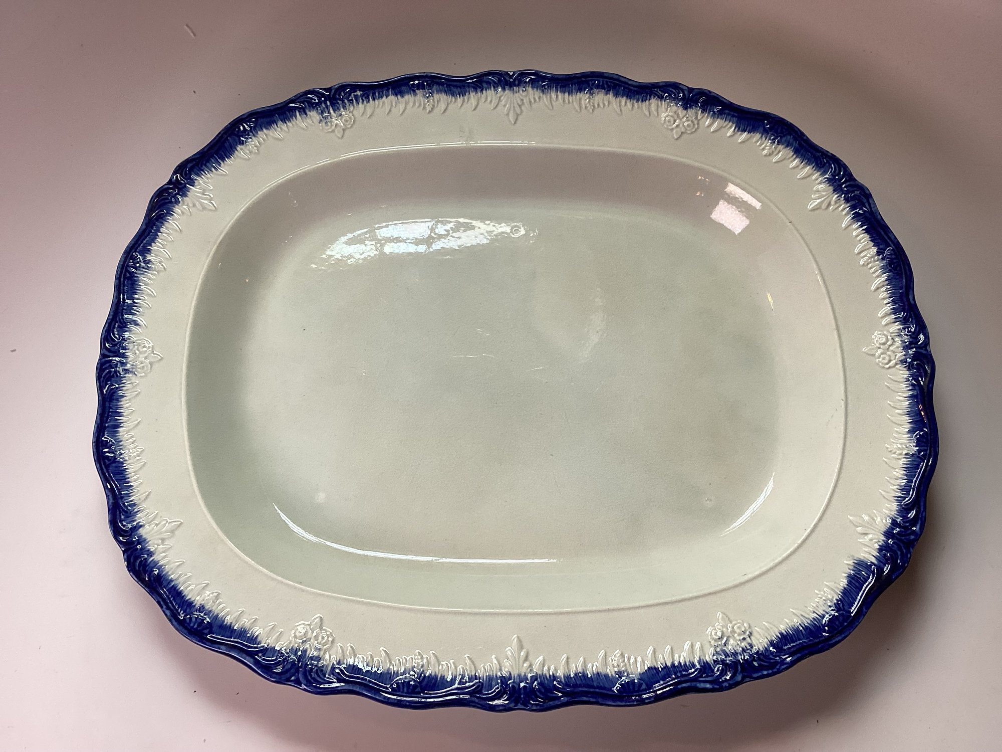 Large English Pearlware Blue Featheredge Deep 19" Platter #4539 ...