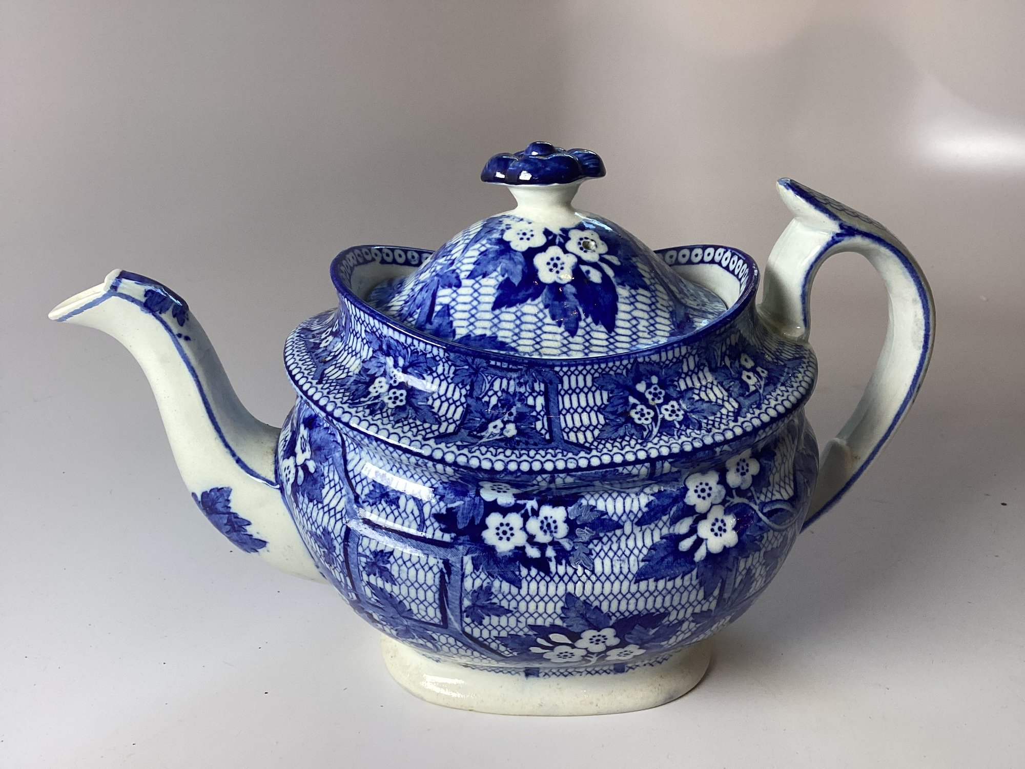 English Staffordshire Blue Transferware Teapot #4628 | Auctionninja.com