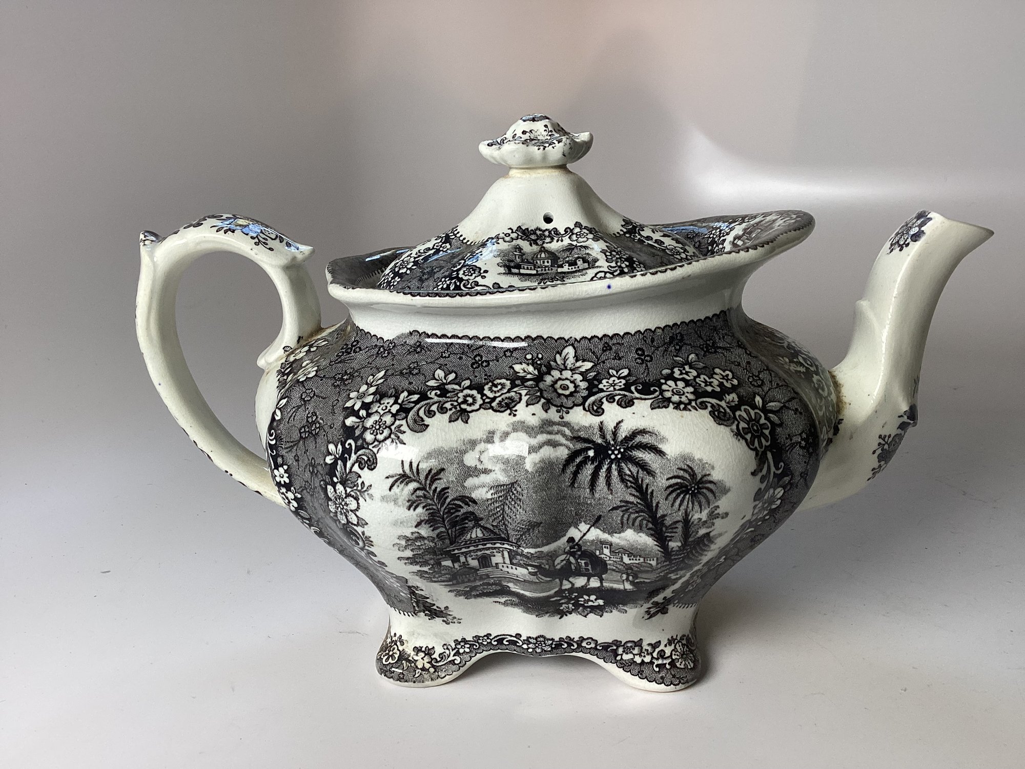 English Staffordshire Black Transferware Teapot #4647 | Auctionninja.com