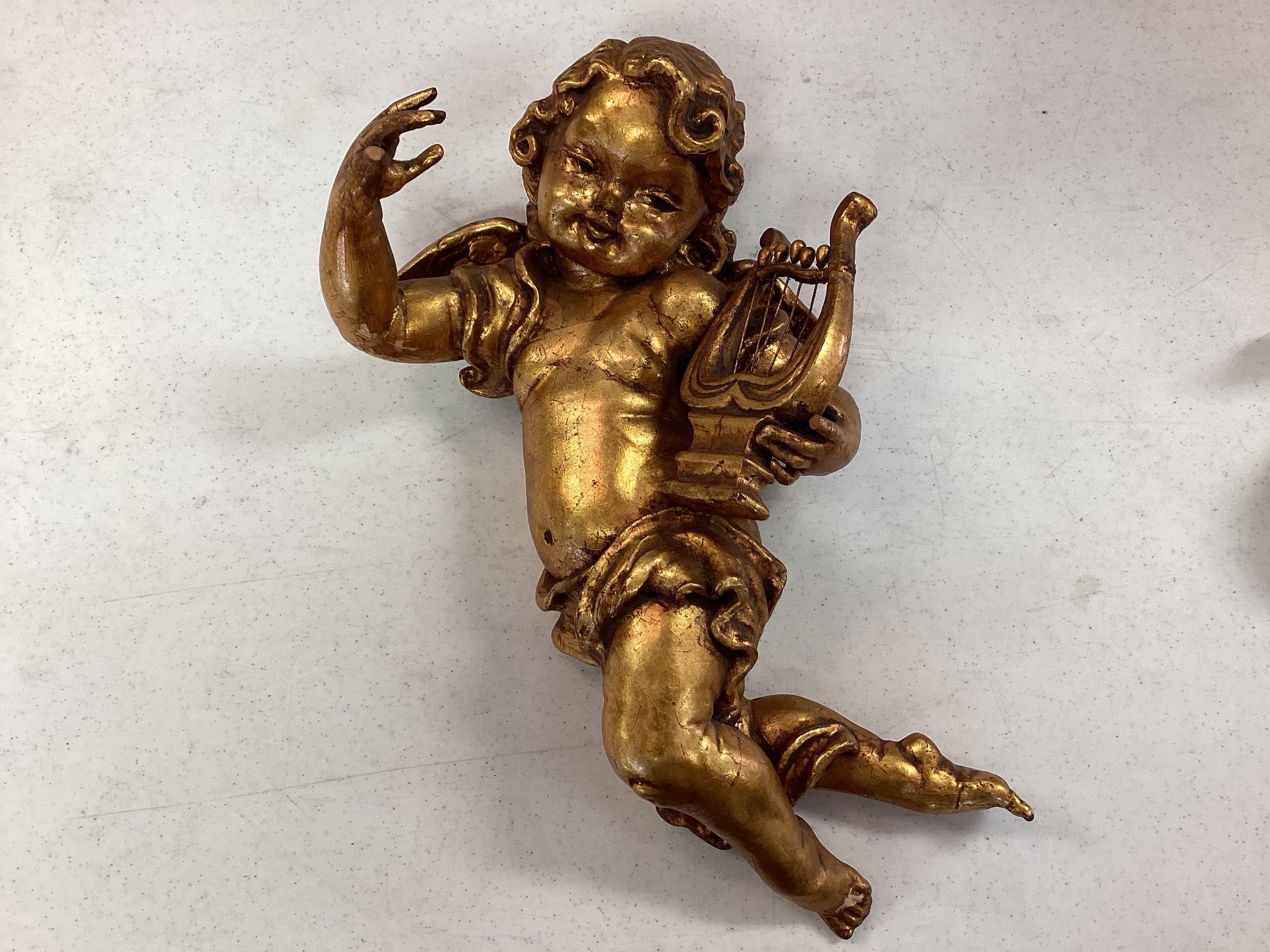 High Quality Molded Gilt Figure Of A Putti Angel Playing A Harp #4311 ...