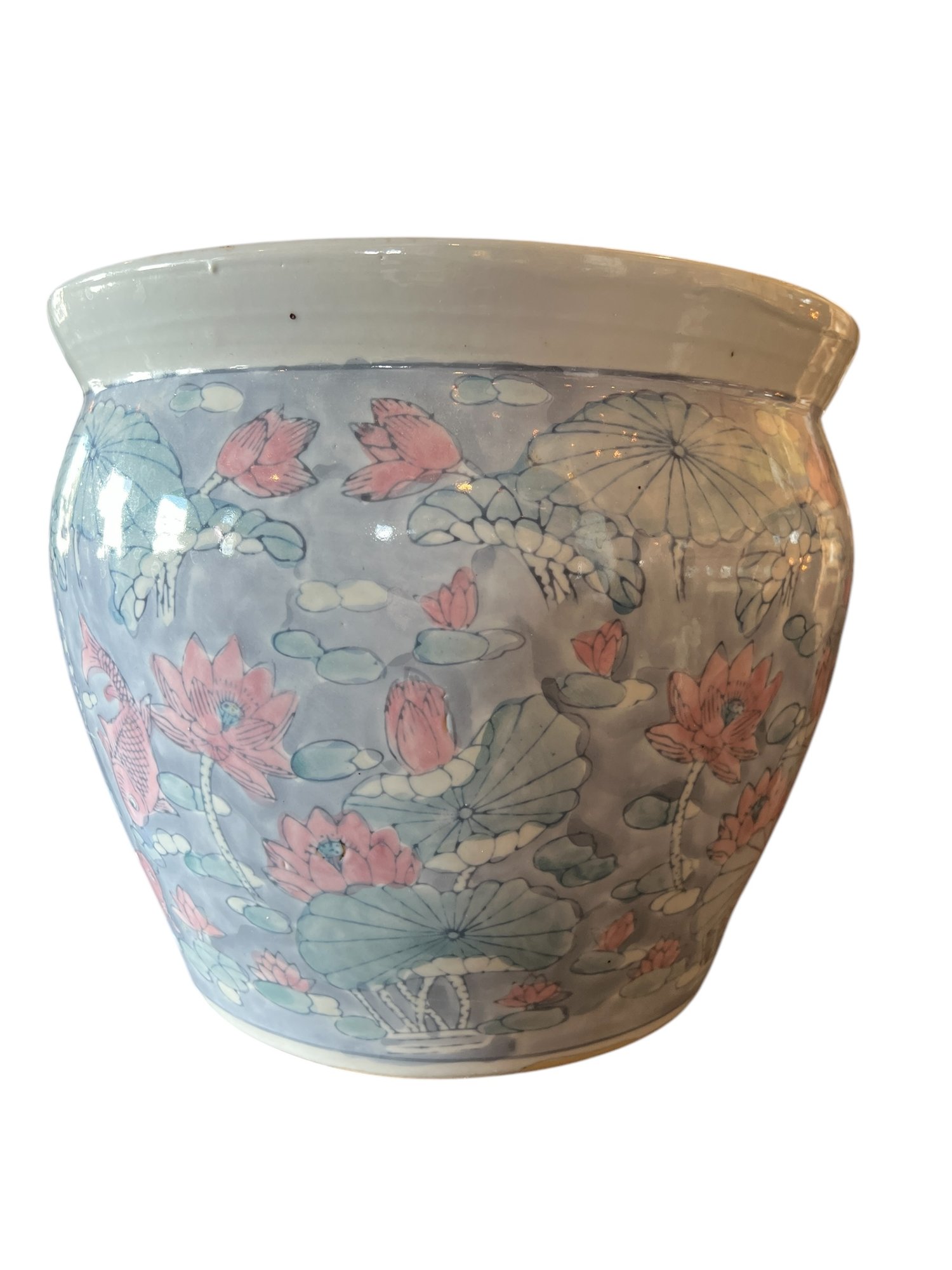 Ceramic Blue And White Fish Bowl Planter Jardiniere #2630 ...