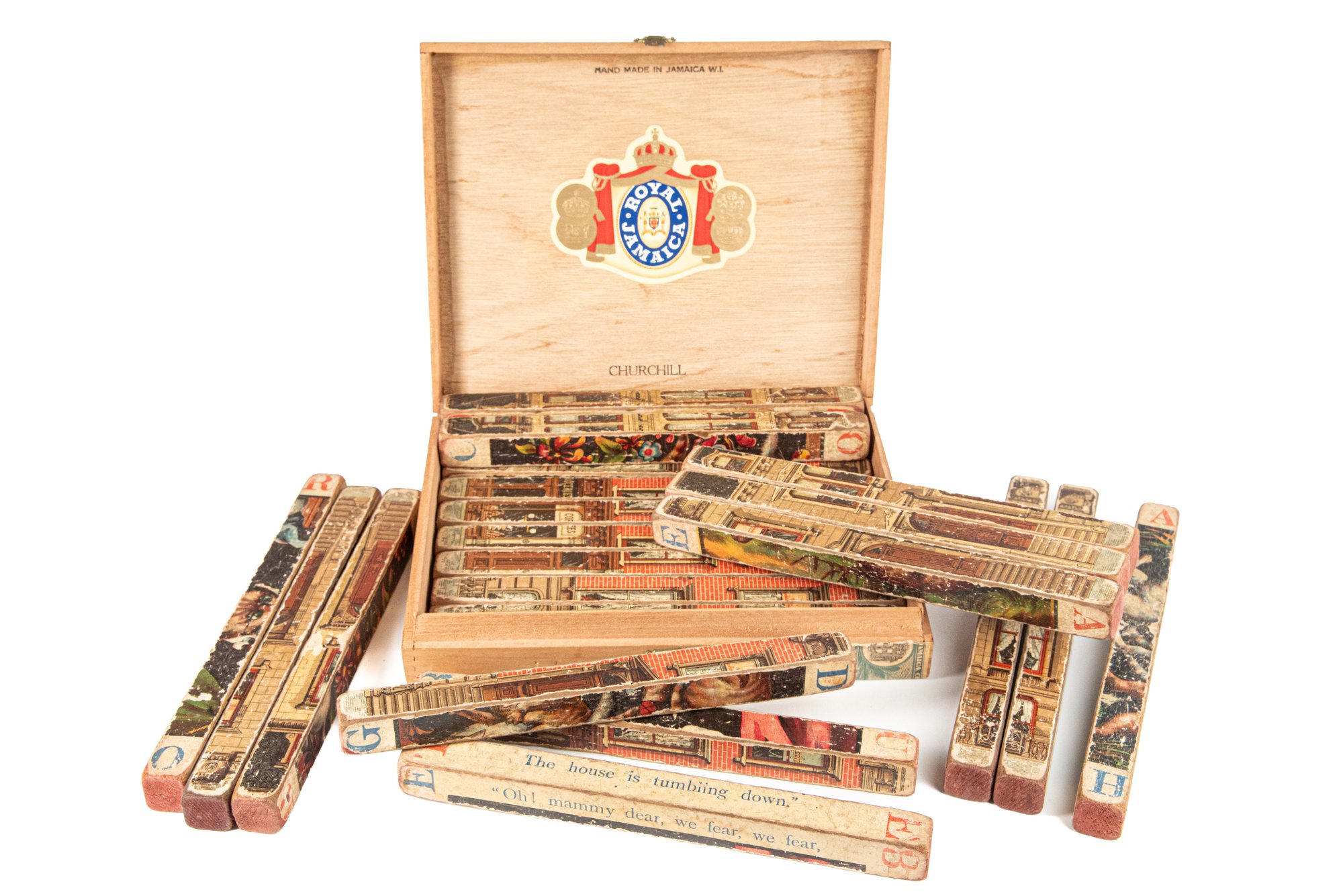 Antique Children's Game Puzzle Wood Blocks In Cigar Case #3986 ...