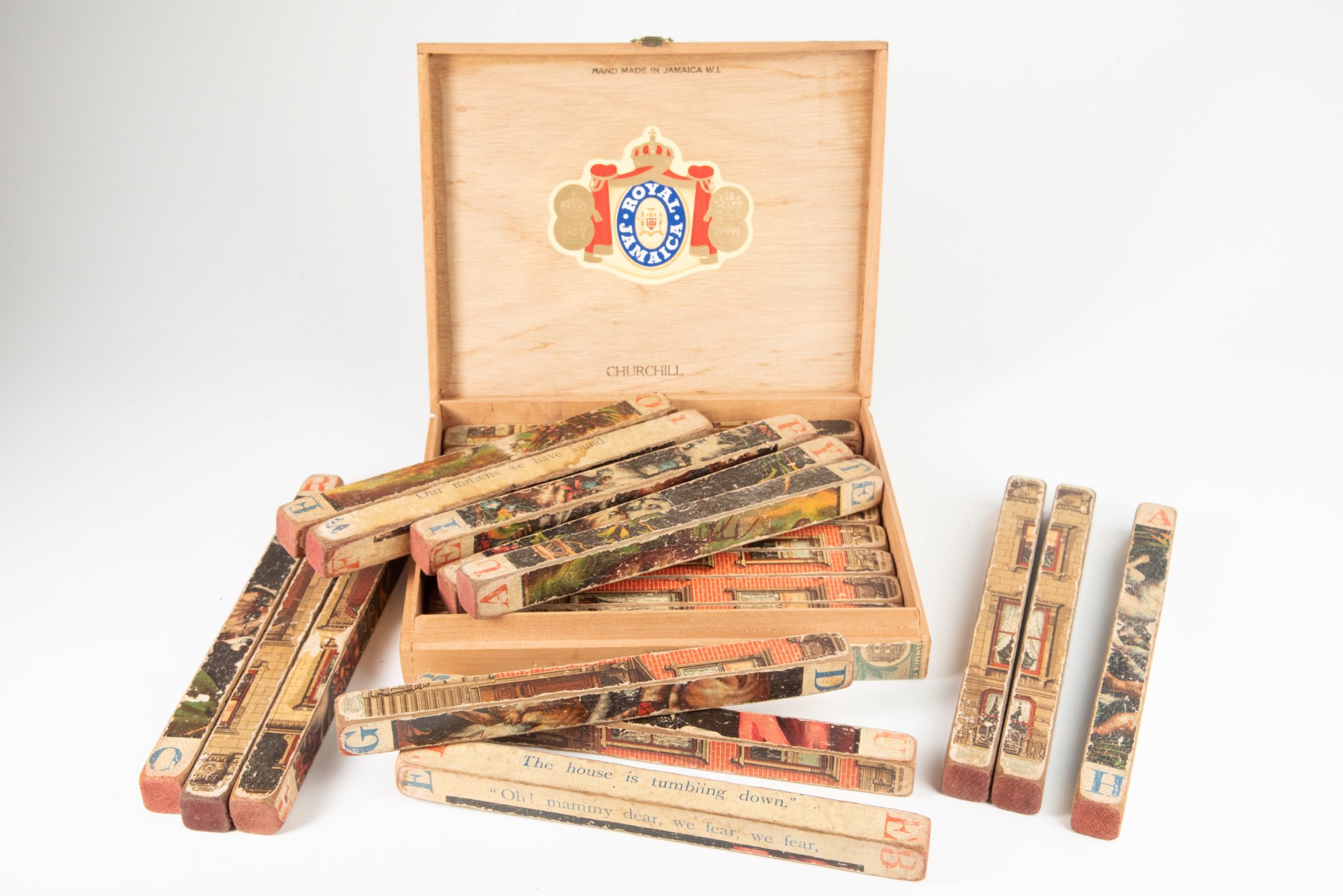 Antique Children's Game Puzzle Wood Blocks In Cigar Case #3986 ...