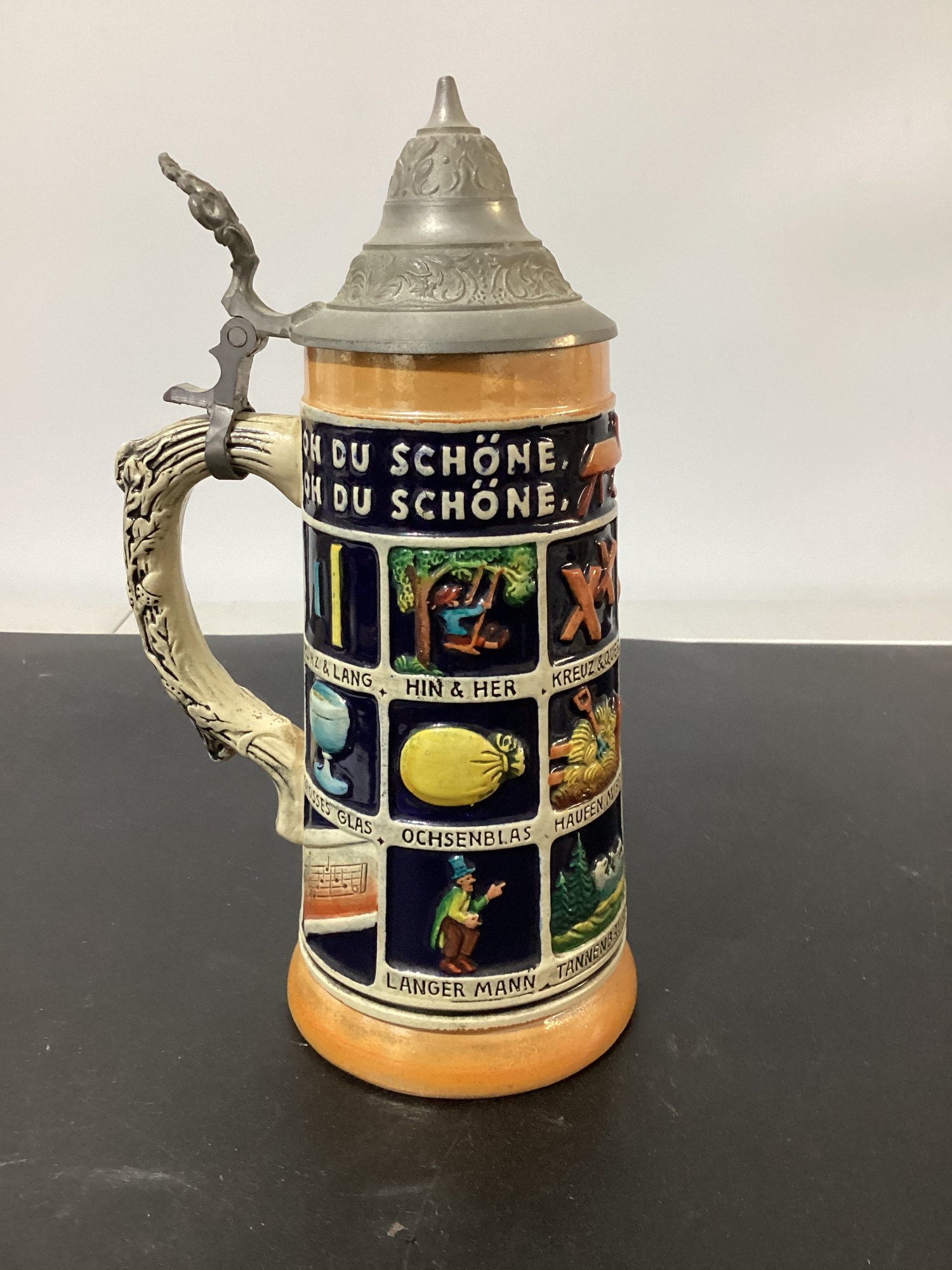 Vintage 1956 American Bravo Co German Beer Stein Musterschutz Lidded ...