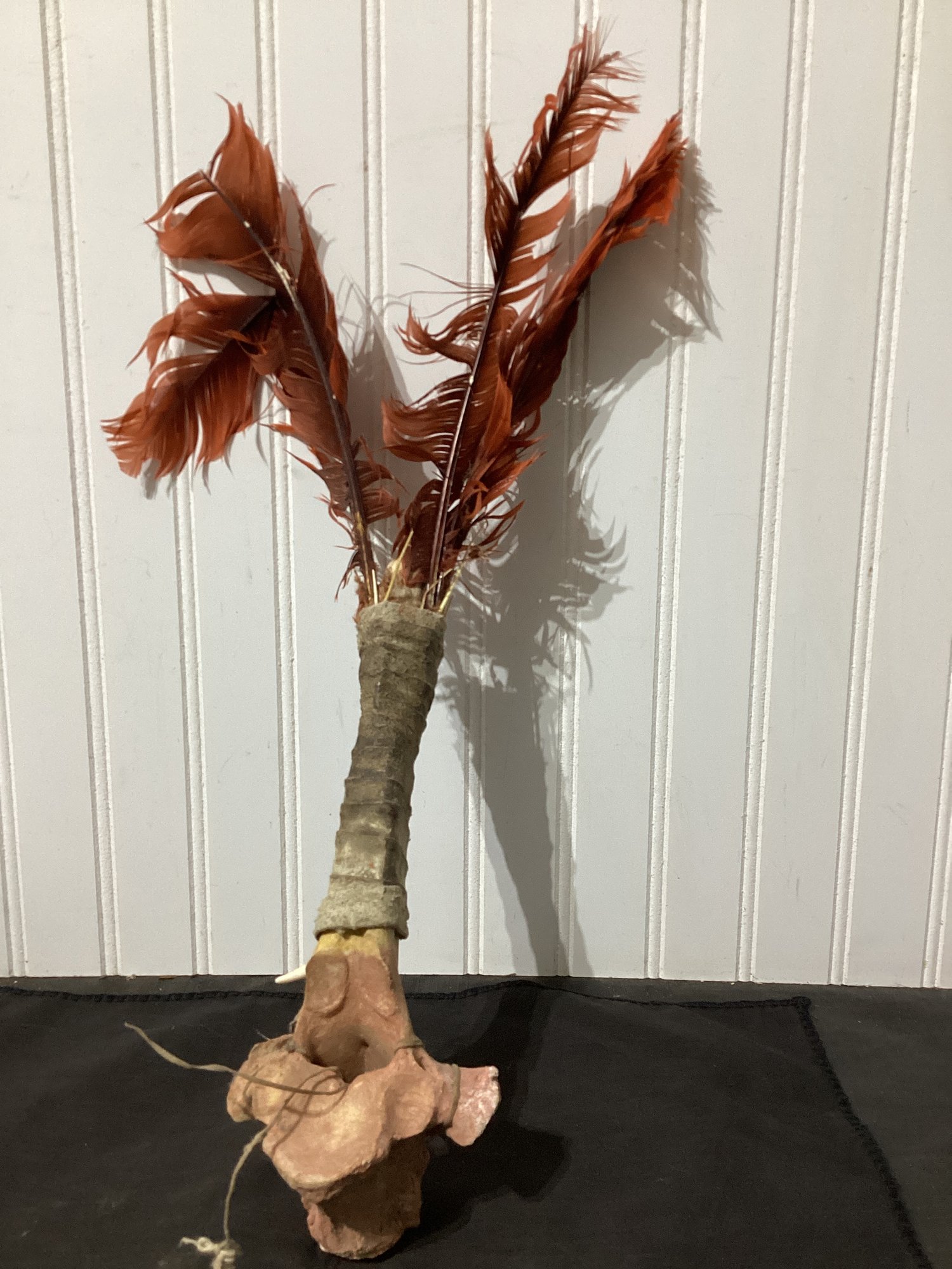 Native American Bone Rattle With Leather, Feathers And Bells #11508 ...