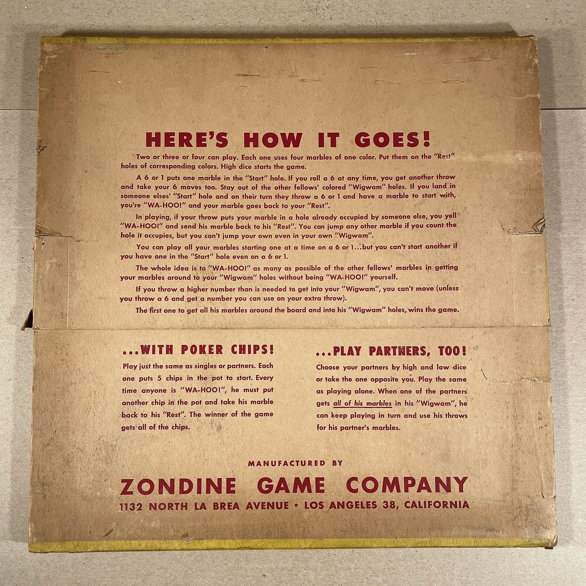 1940s-50s Wa-Hoo WaHoo Board Game By Zondine, Los Angeles #1006 ...