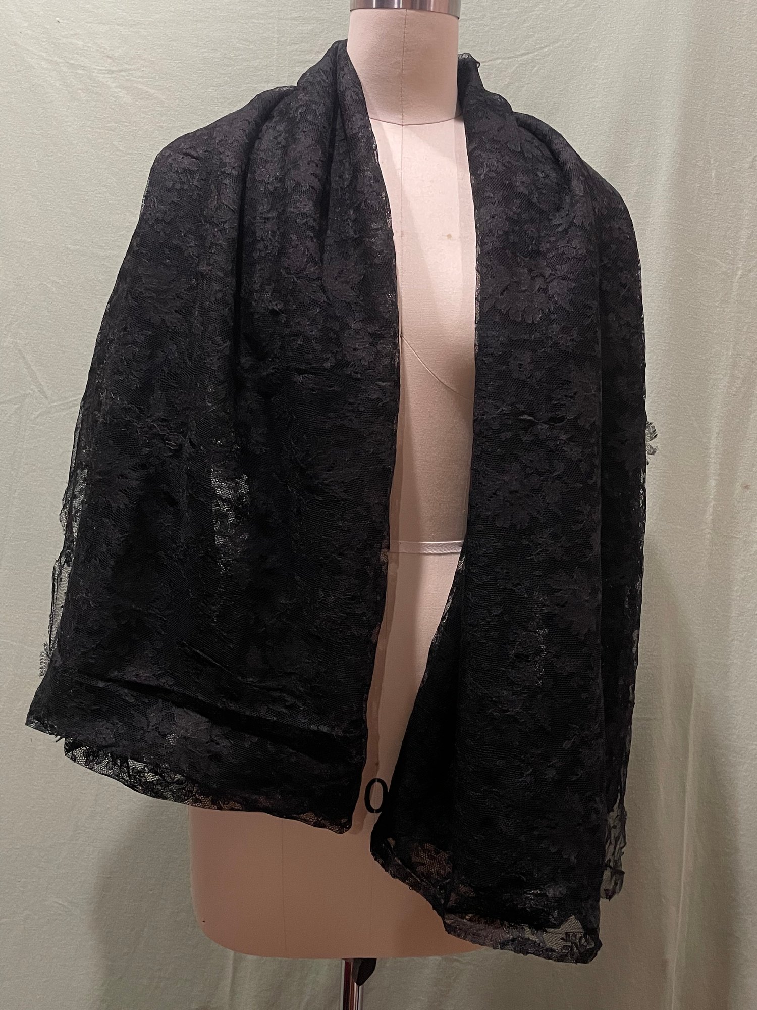Antique Black Lace Mourning Shawl - Victorian/Edwardian #23276 ...