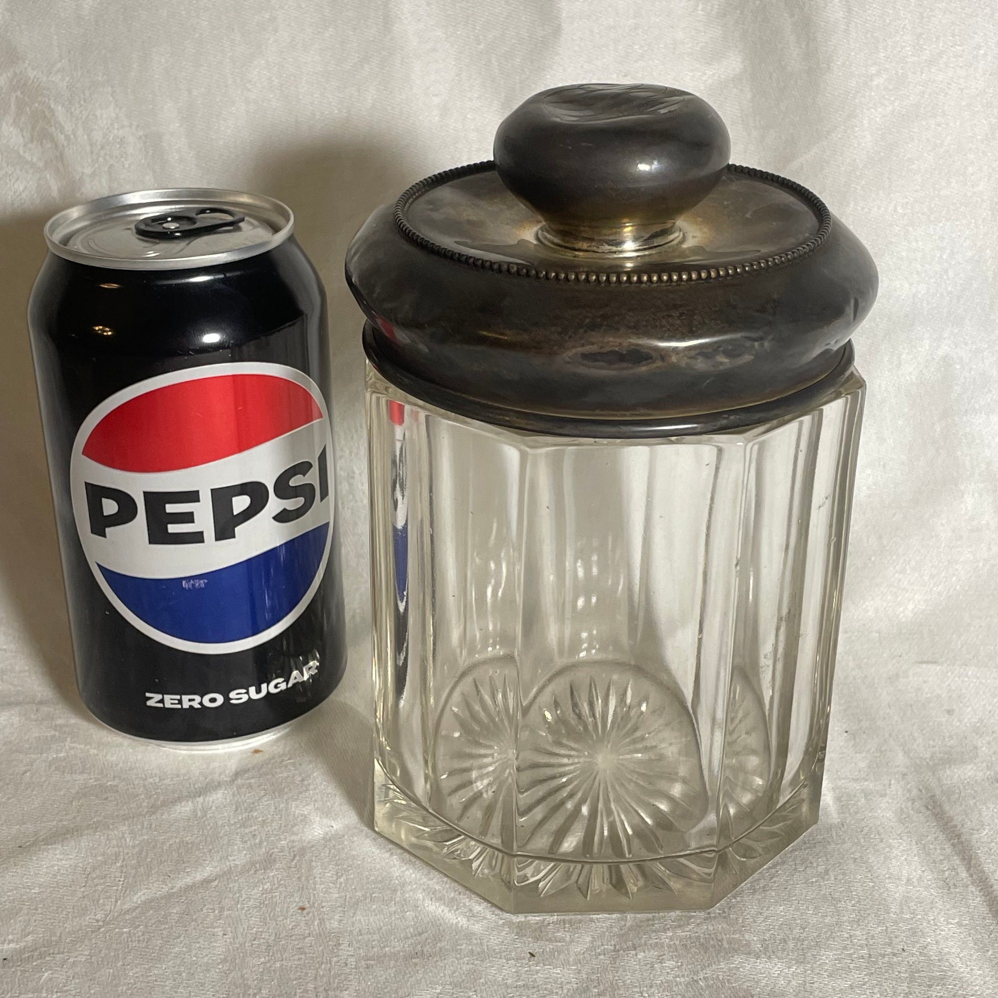 Antique Glass Jar With Sterling Silver Lid #26747 | Auctionninja.com