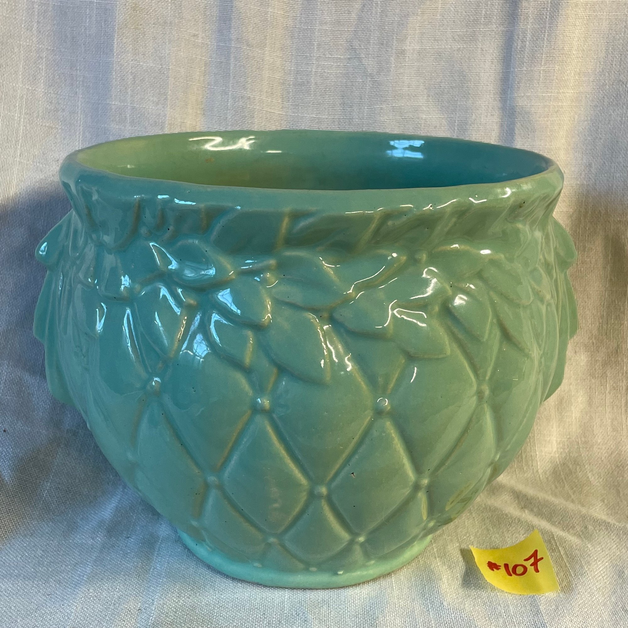 Turquoise McCoy Art Pottery Vase, Small Planter - Floral Quilted Design ...