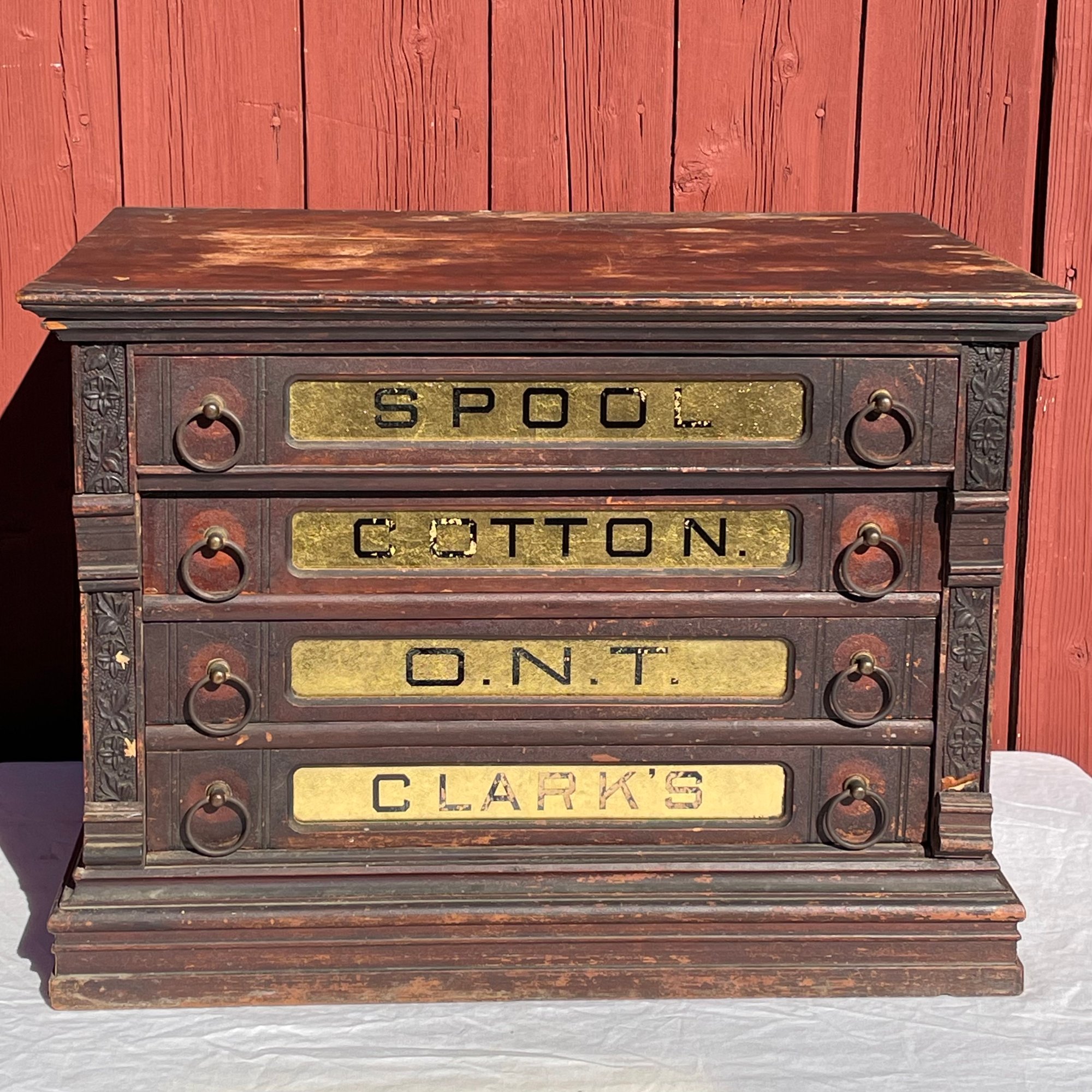 Antique 4-Drawer Spool Cabinet - Clark's O.N.T. With Glass Panels ...
