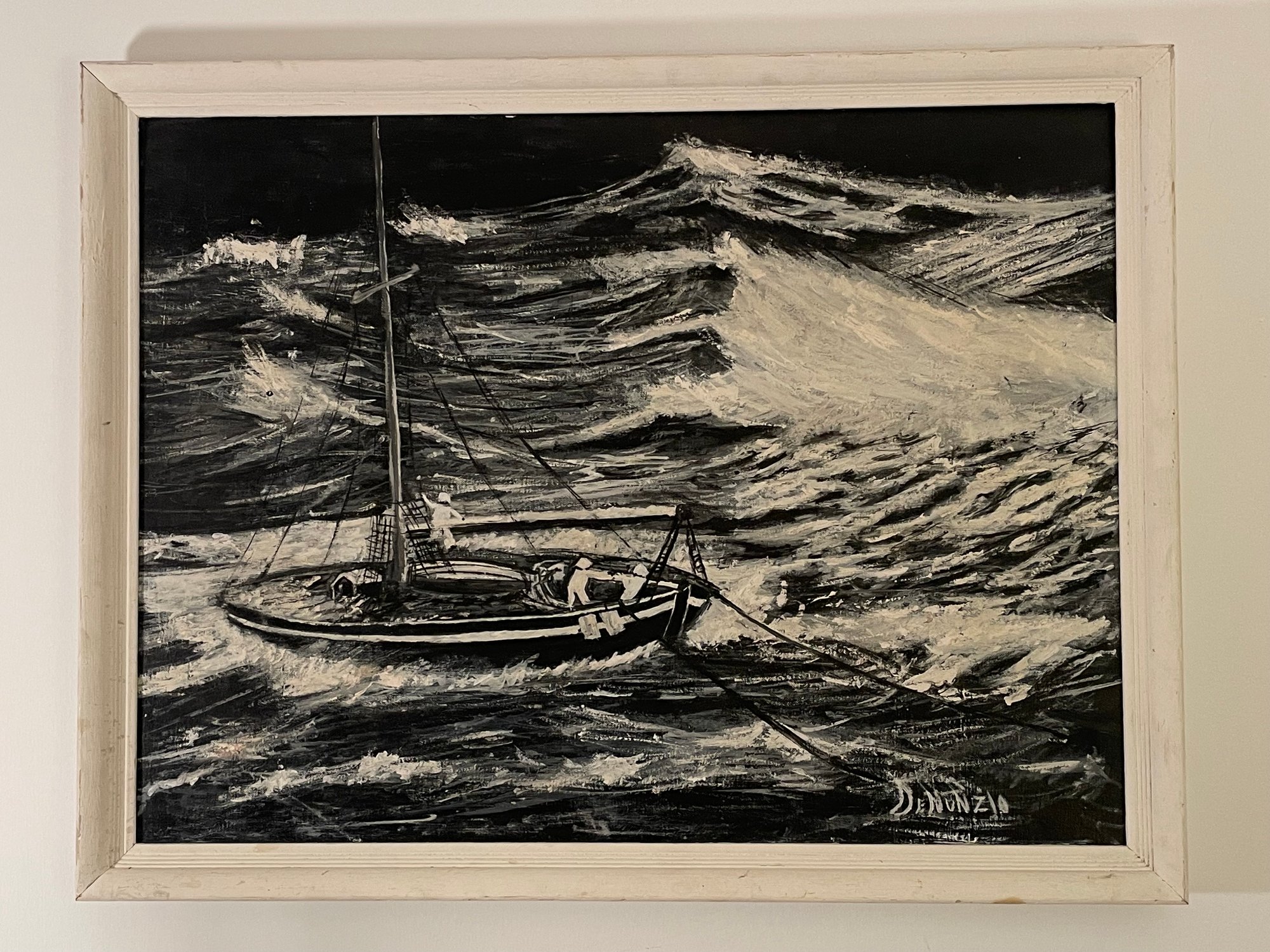 "Sailing The Angry Sea" Moody Black & White Original Painting - Signed ...