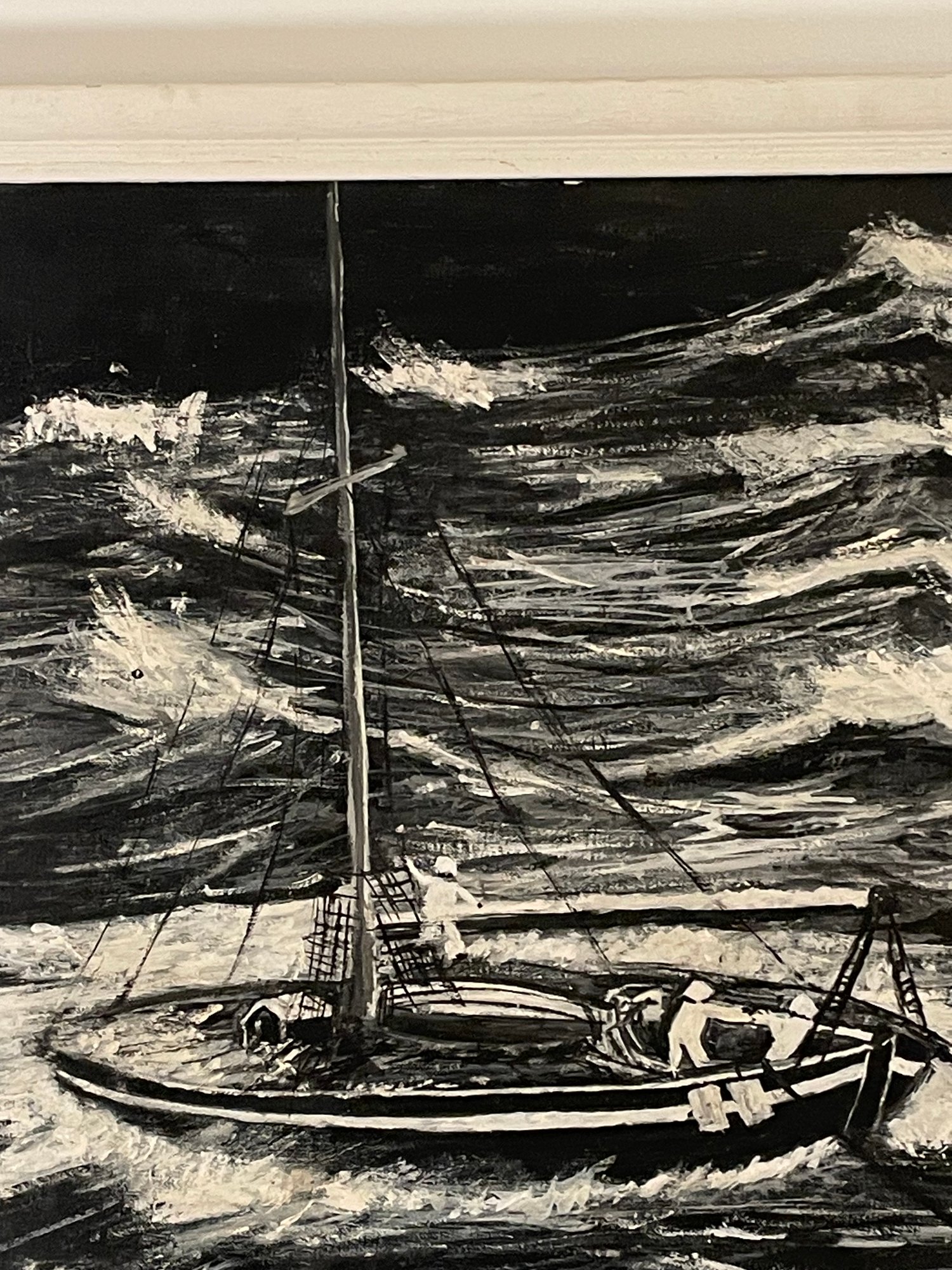 "Sailing The Angry Sea" Moody Black & White Original Painting - Signed ...
