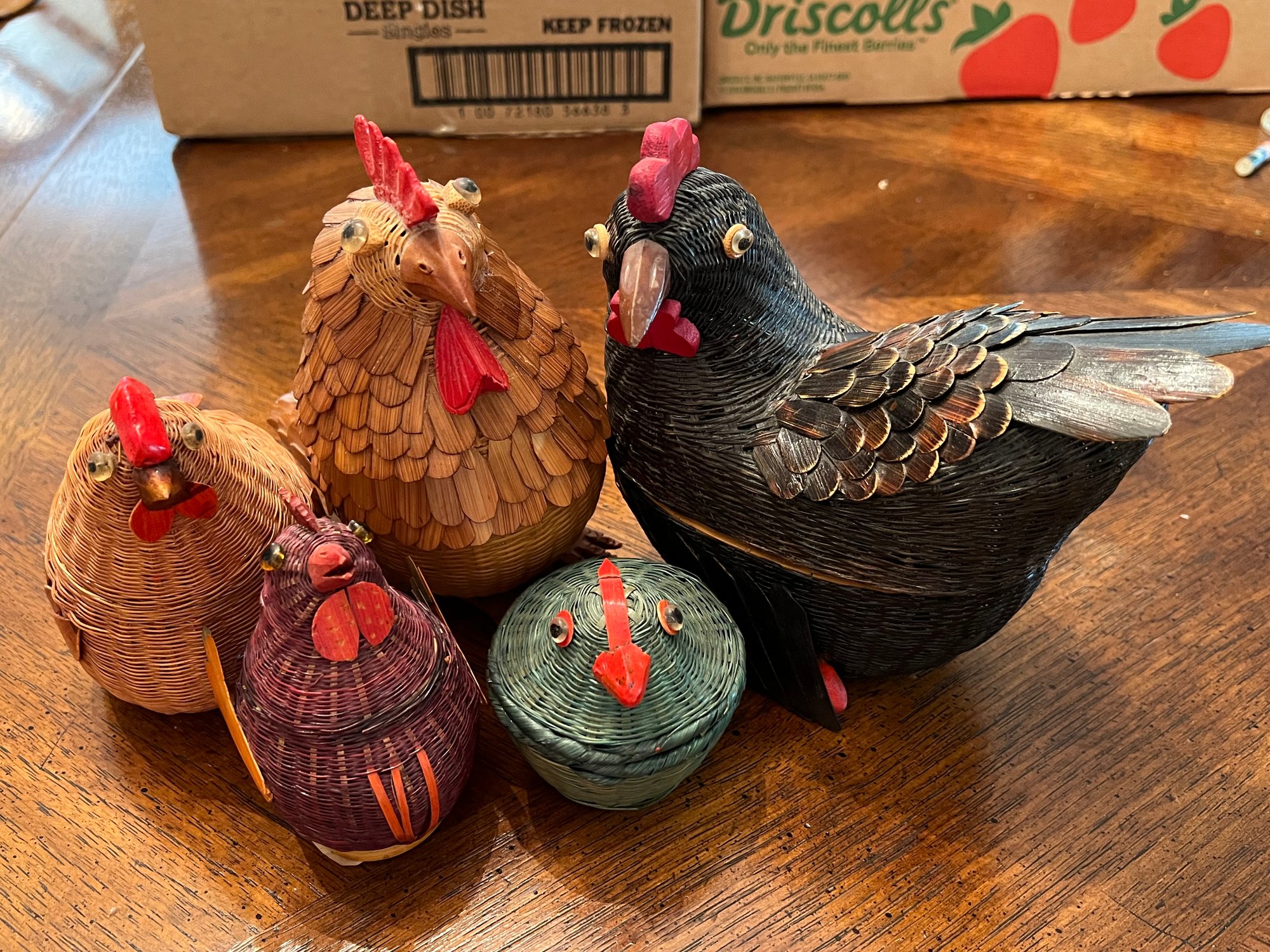 Vintage Wicker Chicken Hen Basket Rattan Hen Box Lidded Lot Of 5 #1718 ...
