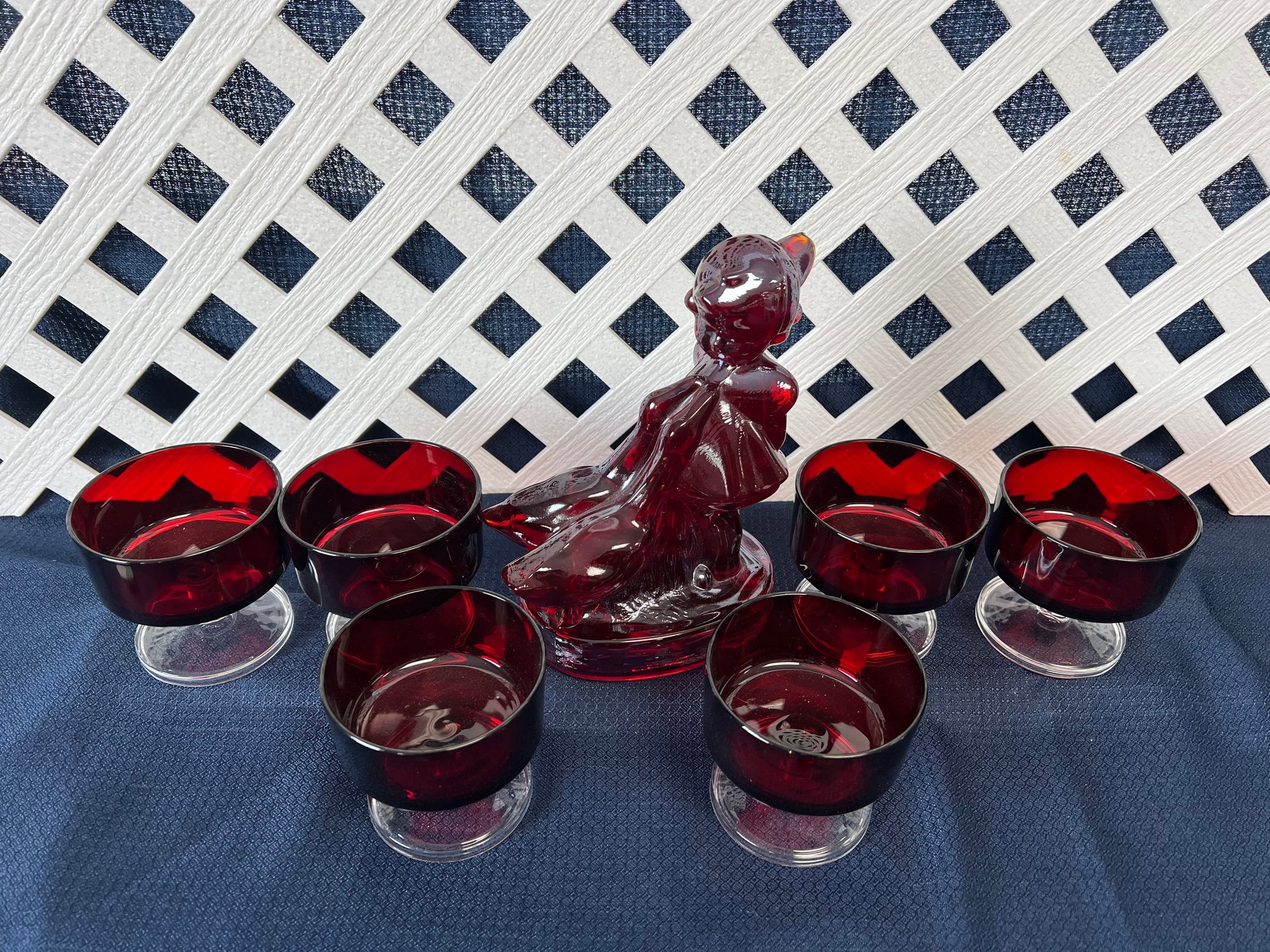 Collectible Ruby Red Girl Statue & 6 Ruby Sherbet Stemmed Dishes 7 ...