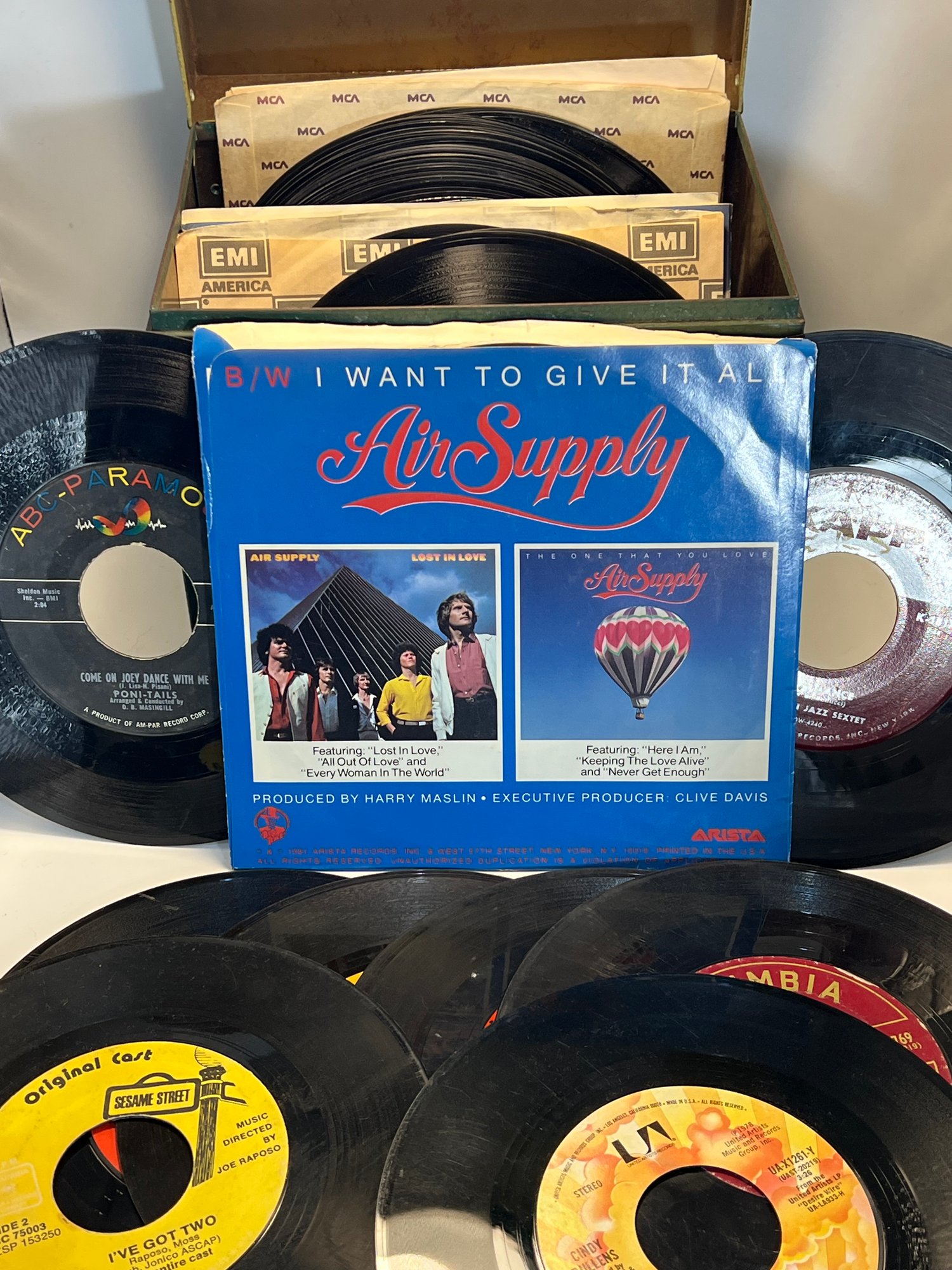 Vintage Vinyl Record Box & 50 Records #2013 | Auctionninja.com