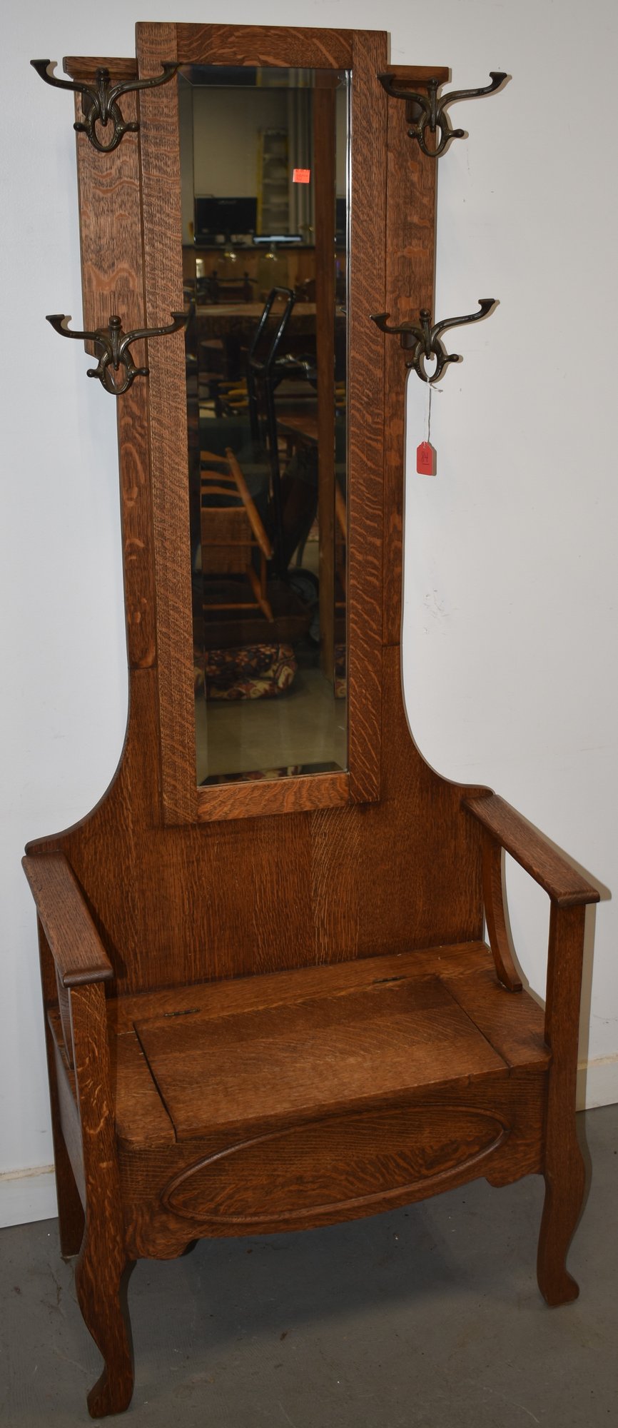 VICTORIAN OAK HALL TREE BENCH #5910 | Auctionninja.com
