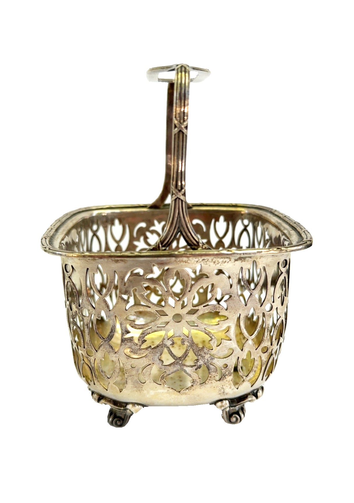 Sterling Silver Basket With Handle And Footed Base #1055 | Auctionninja.com