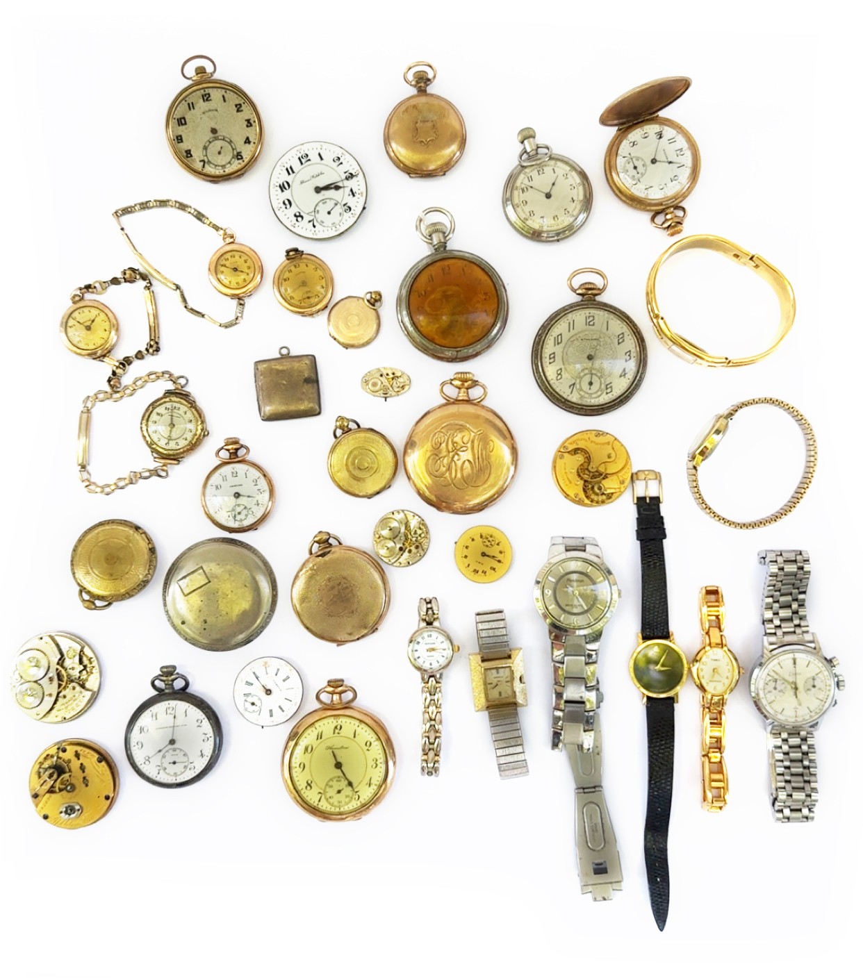 Large Watch Lot With Parts, Pocket Watches And Wrist Watches. #1071 ...