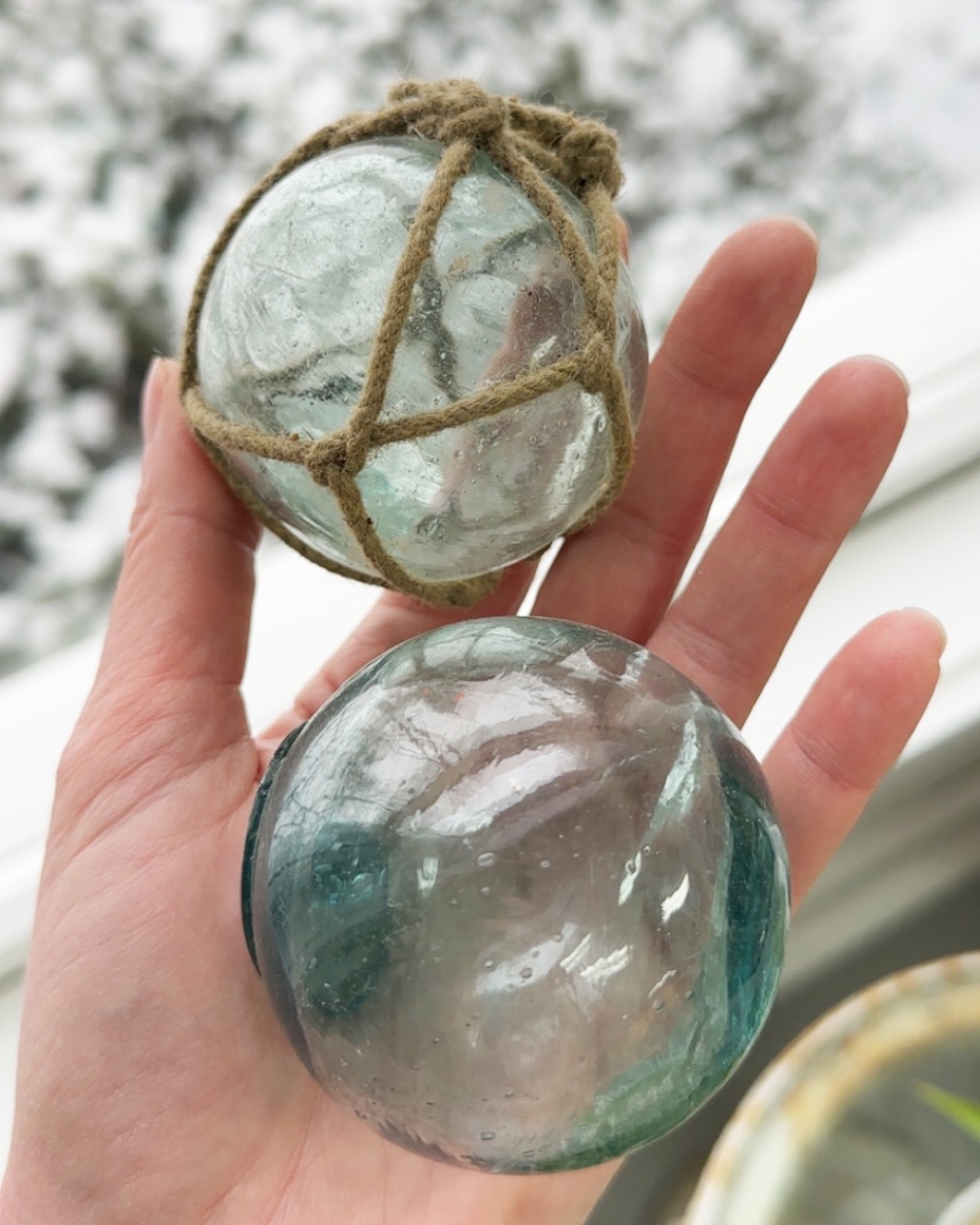 Two (2) Vintage Glass Net Floats, Fishing Floats, Nautical Decor, Beach ...